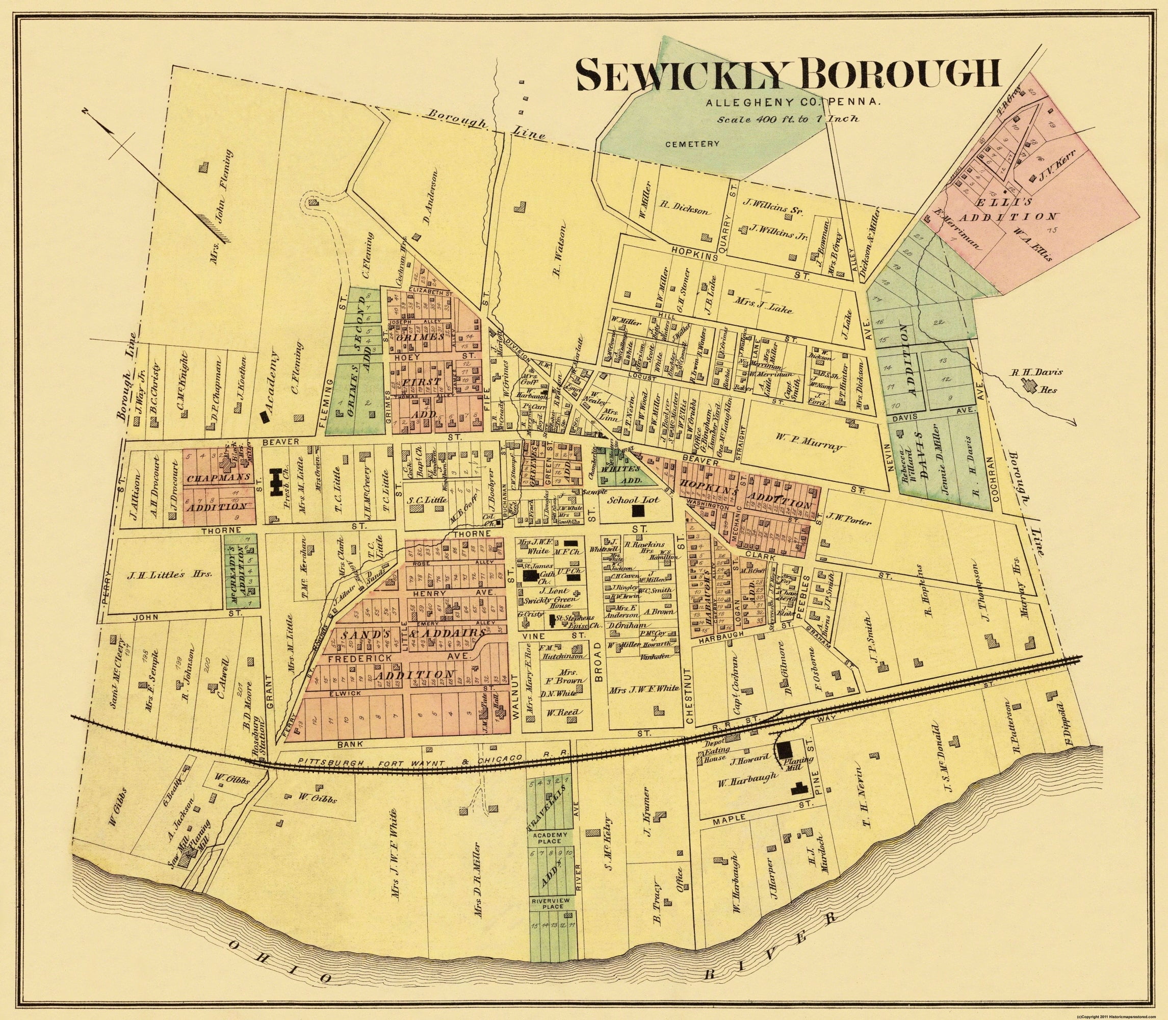Historic City Map - Sewickly Pennsylvania - Titus 1877 - 26.38 x 23 ...