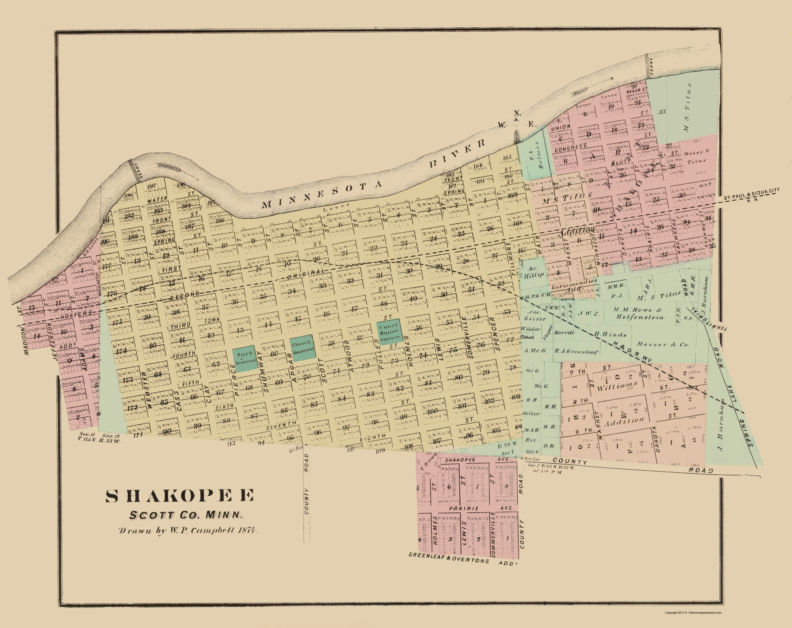Historic City Map - Shakopee Minnesota - Andreas 1874 - Vintage Wall ...