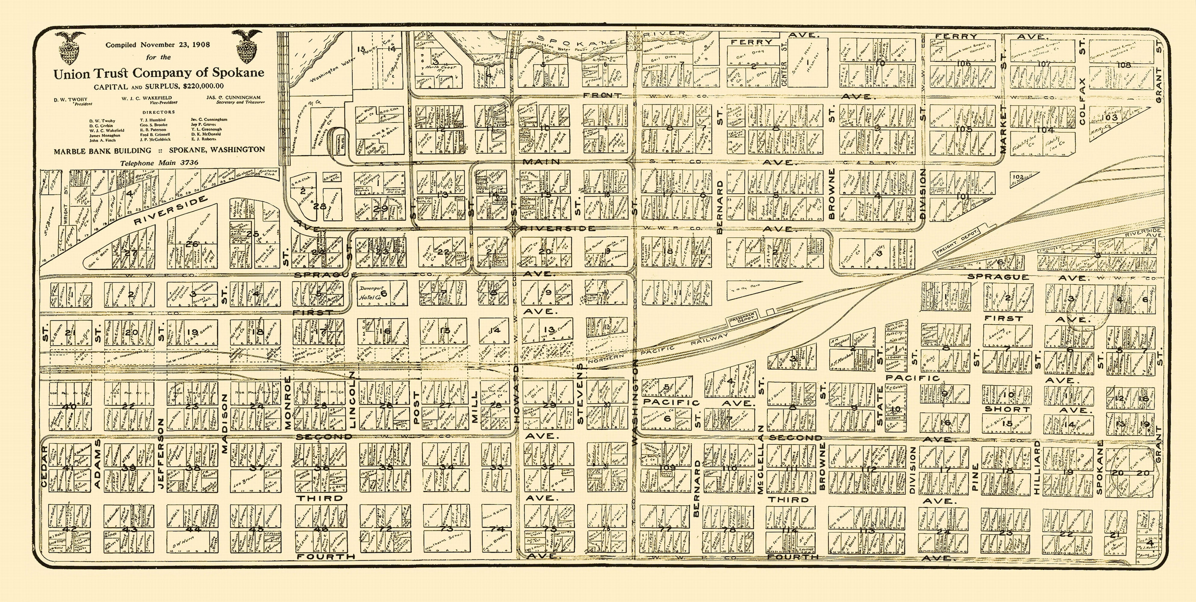 Historic City Map - Spokane Washington - Davis 1908 - 23 x 45.69 ...