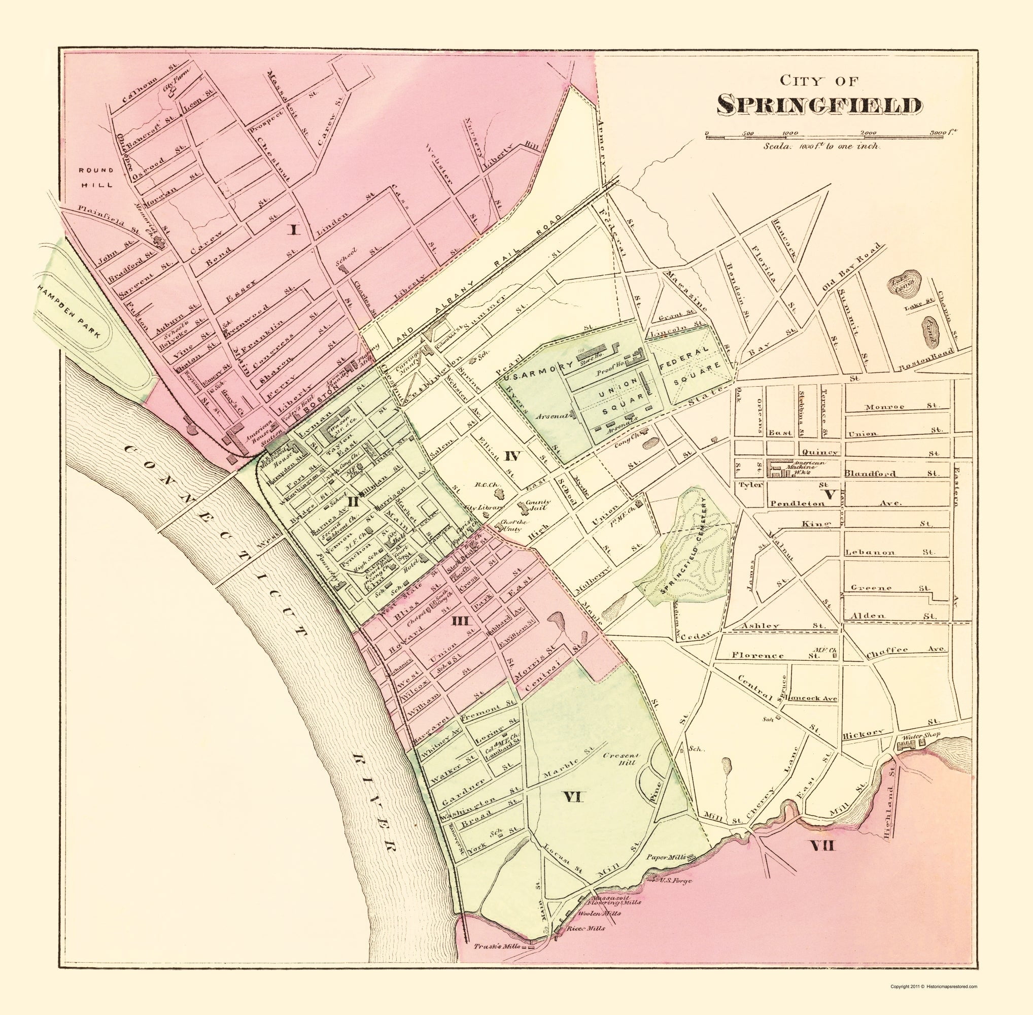 Historic City Map - Springfield Massachusetts - Walling 1871 - 23 x 23. ...