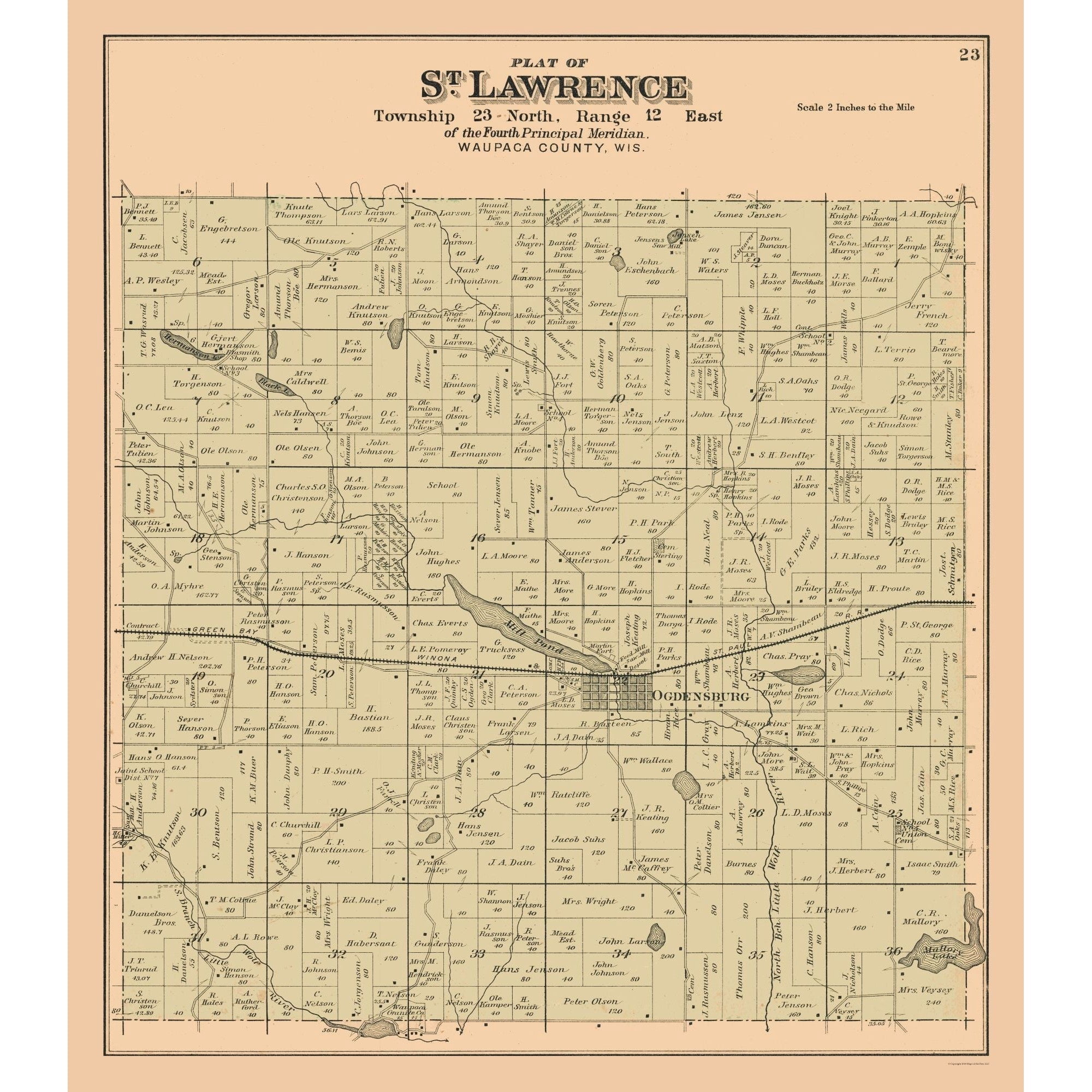 Historic City Map - St Lawrence Wisconsin - 1912 - 23 x 26.27 - Vintage ...