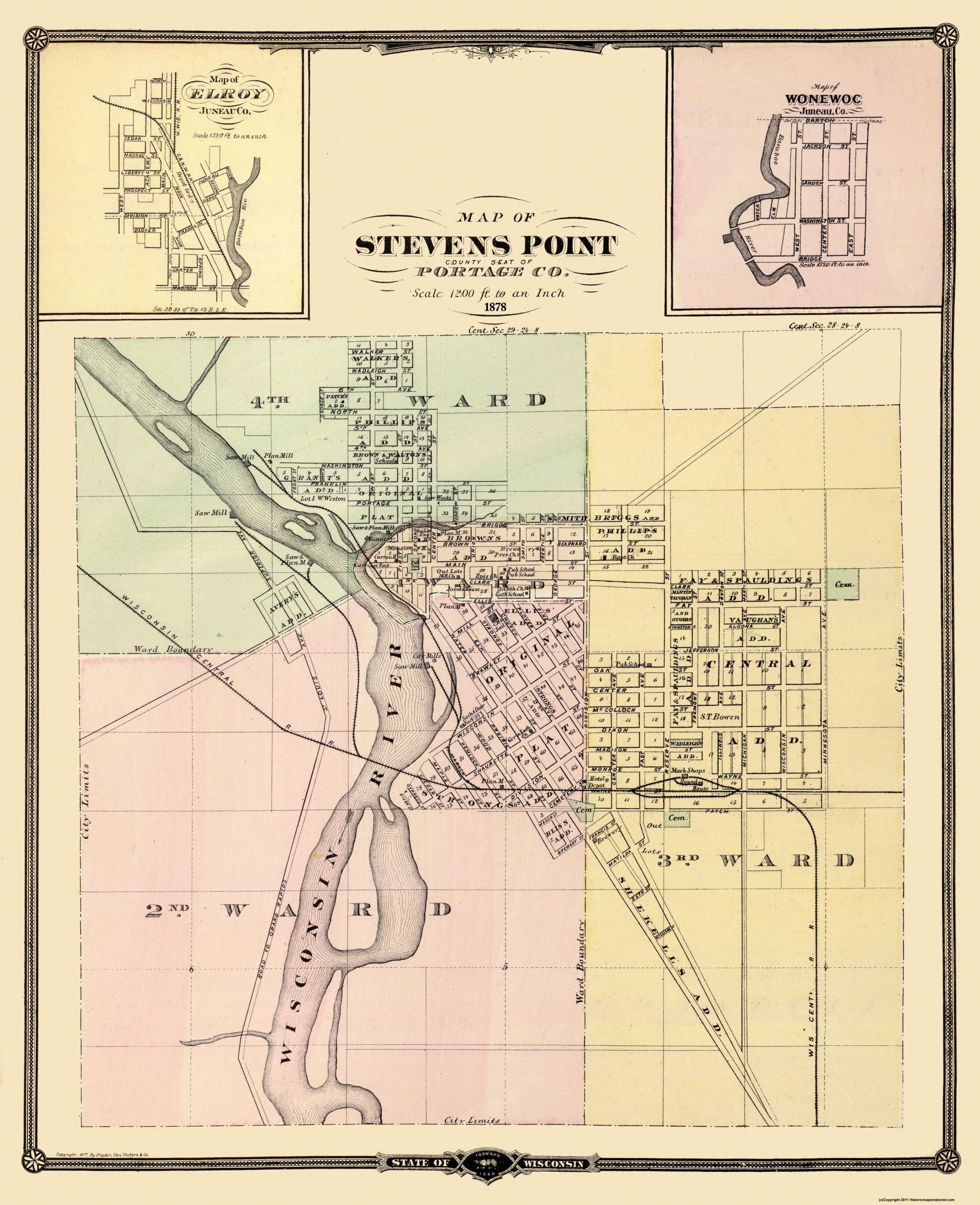 Historic City Map - Stevens Point Wonewoc Wisconsin - Snyder 1878 - 23 ...
