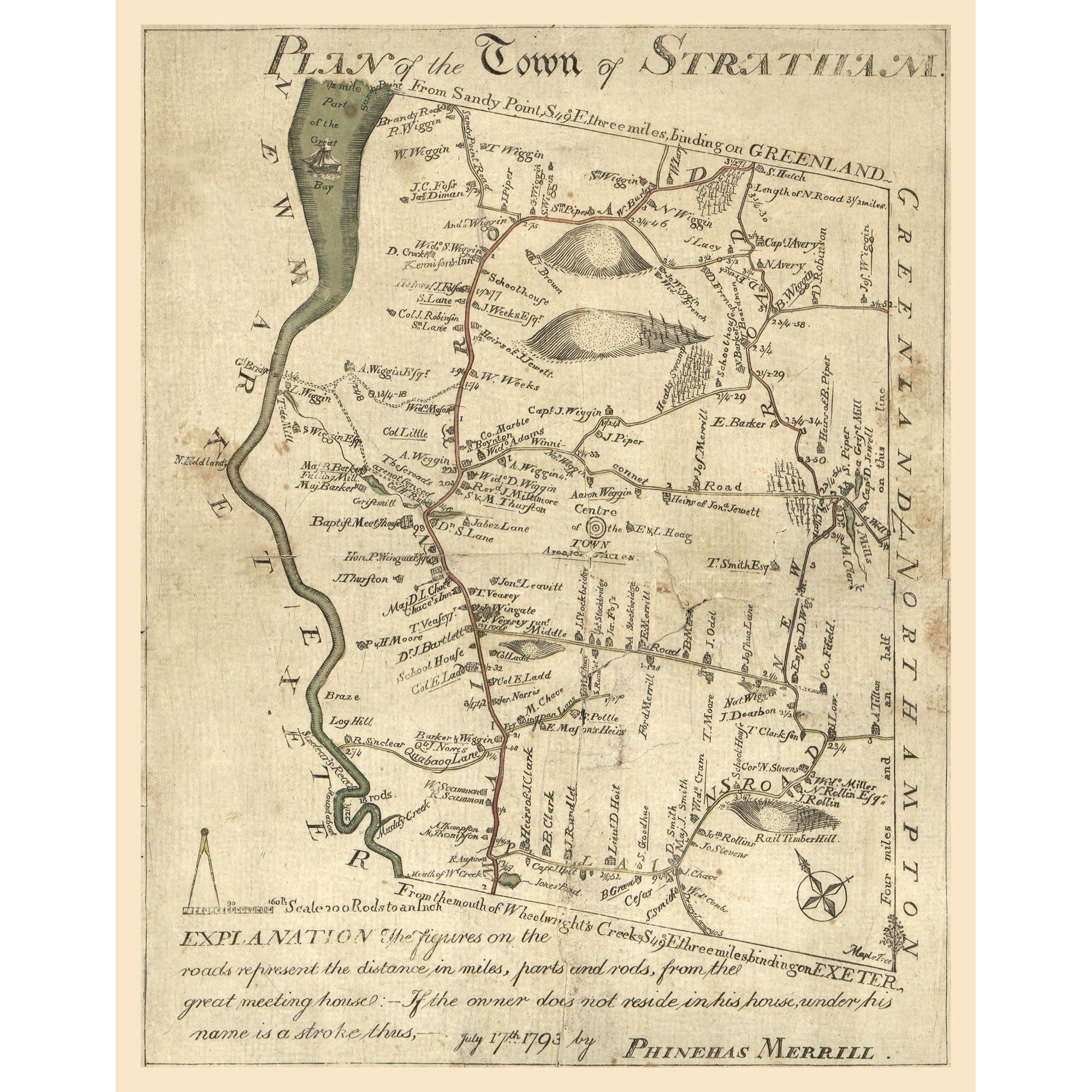 Historic City Map - Stratham New Hampshire - Merrill 1793 - 23 x 29.21 ...