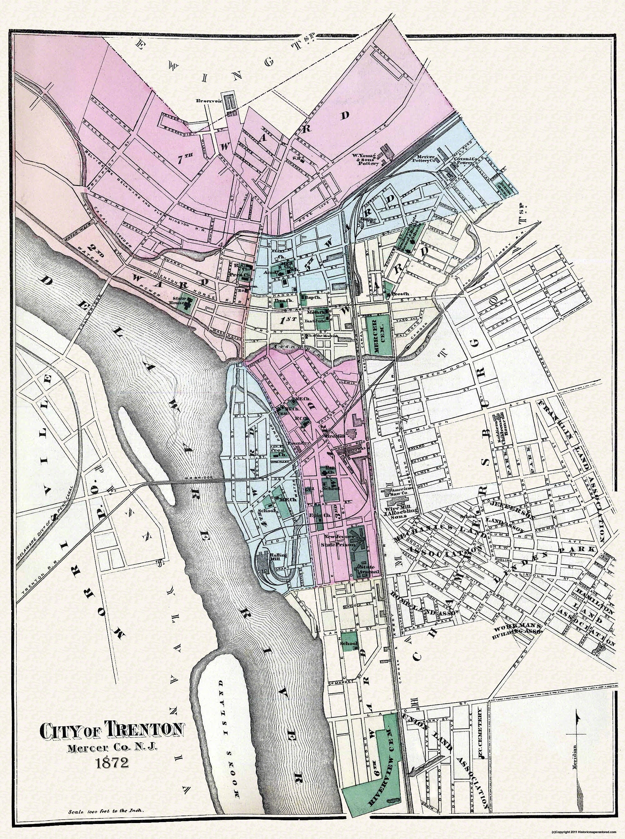 Historic City Map - Trenton New Jersey - Beers 1872 - 23 x 30.88 ...