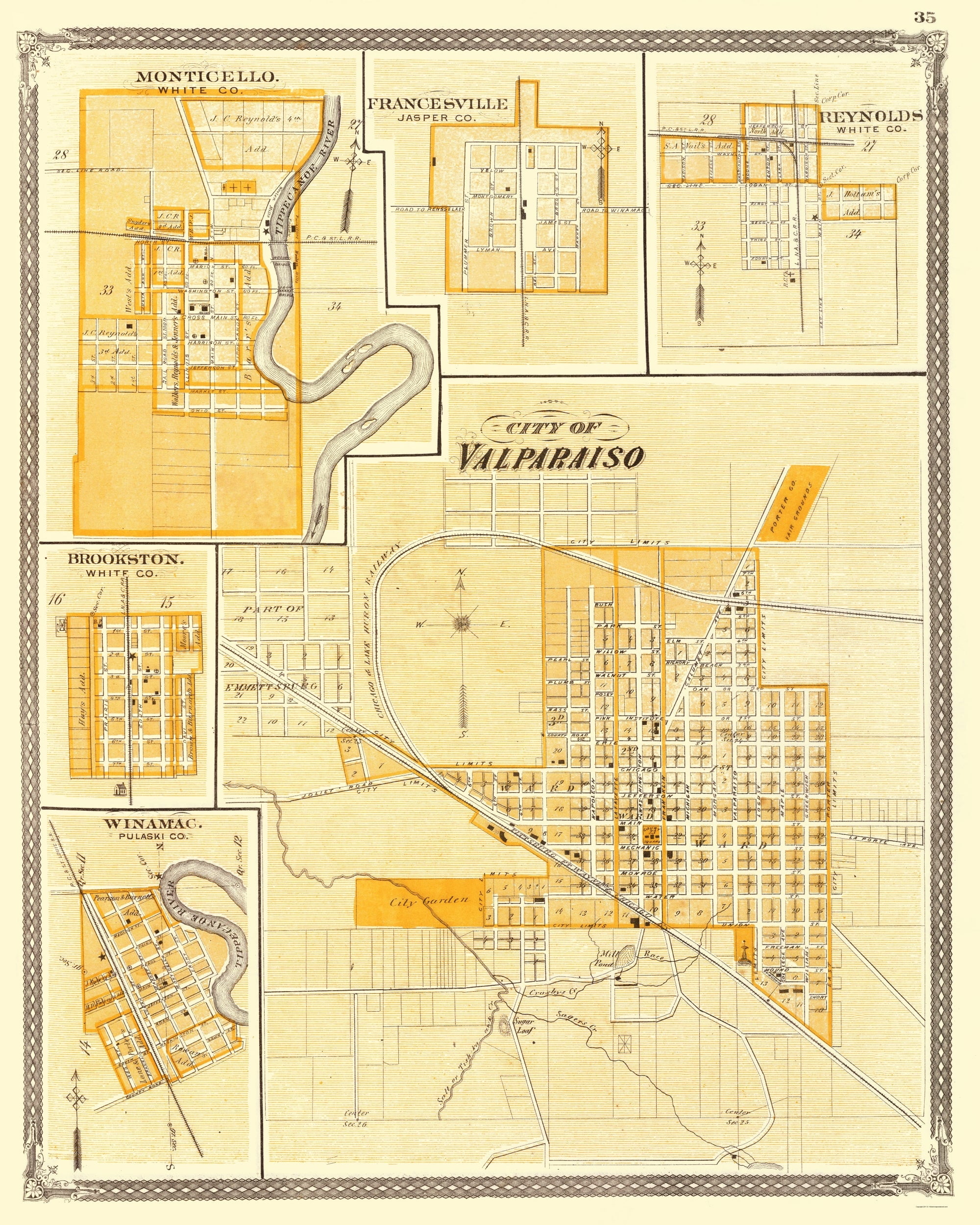 Historic City Map - Valparaiso Indiana - Baskin 1876 - 23 x 28.74 ...