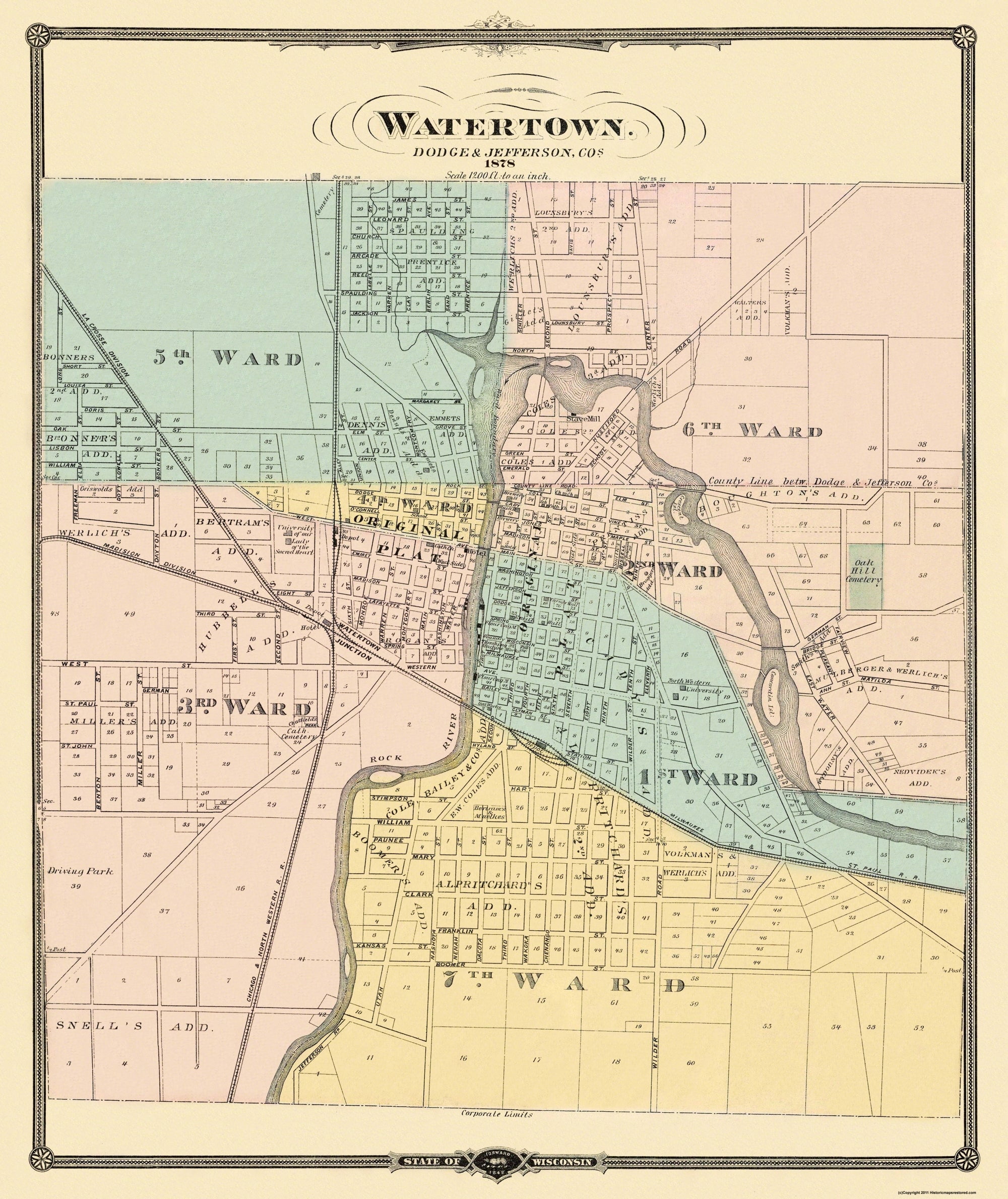 Historic City Map - Watertown Wisconsin - Snyder 1878 - 23 x 27.38 ...