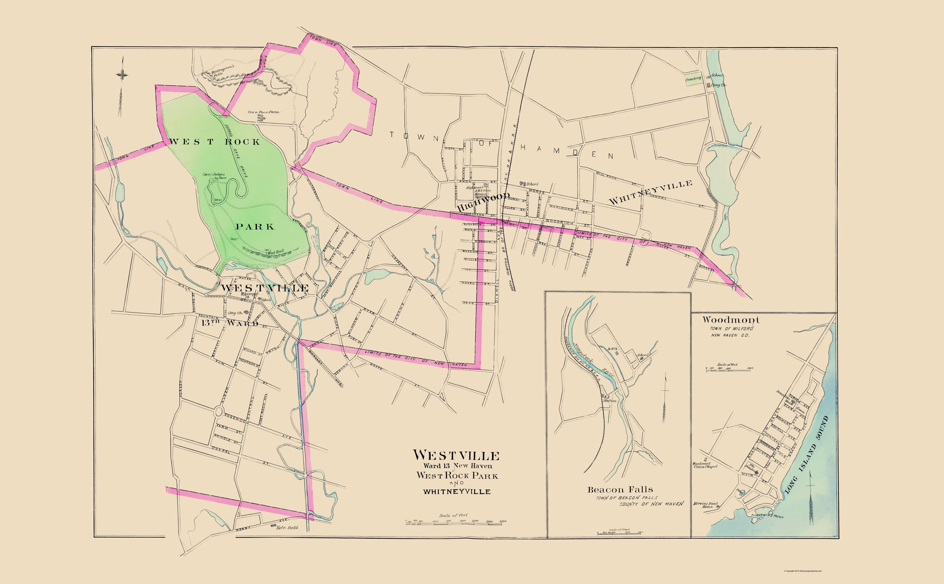 Historic City Map - Westville Connecticut - Hurd 1893 - 23 x 37.16 ...