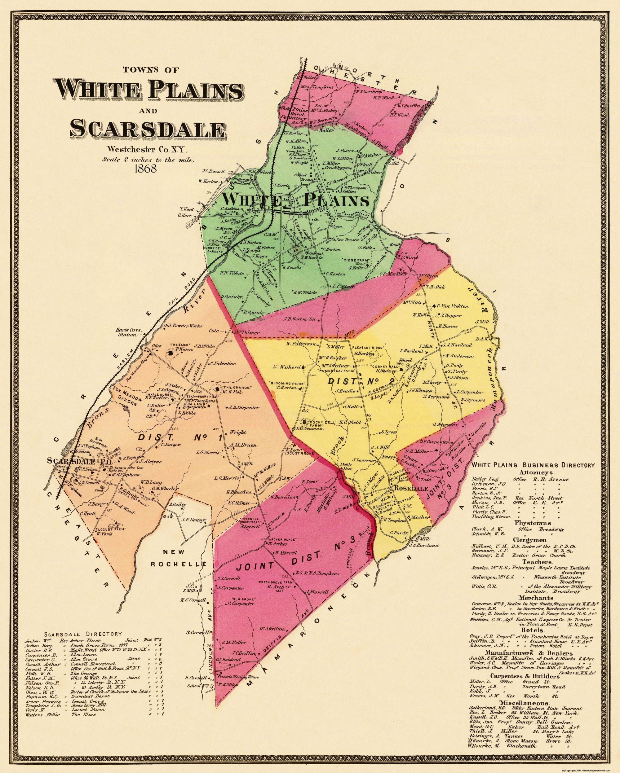 Historic City Map - White Plains Scarsdale New York - Beers 1868 - 23 x ...