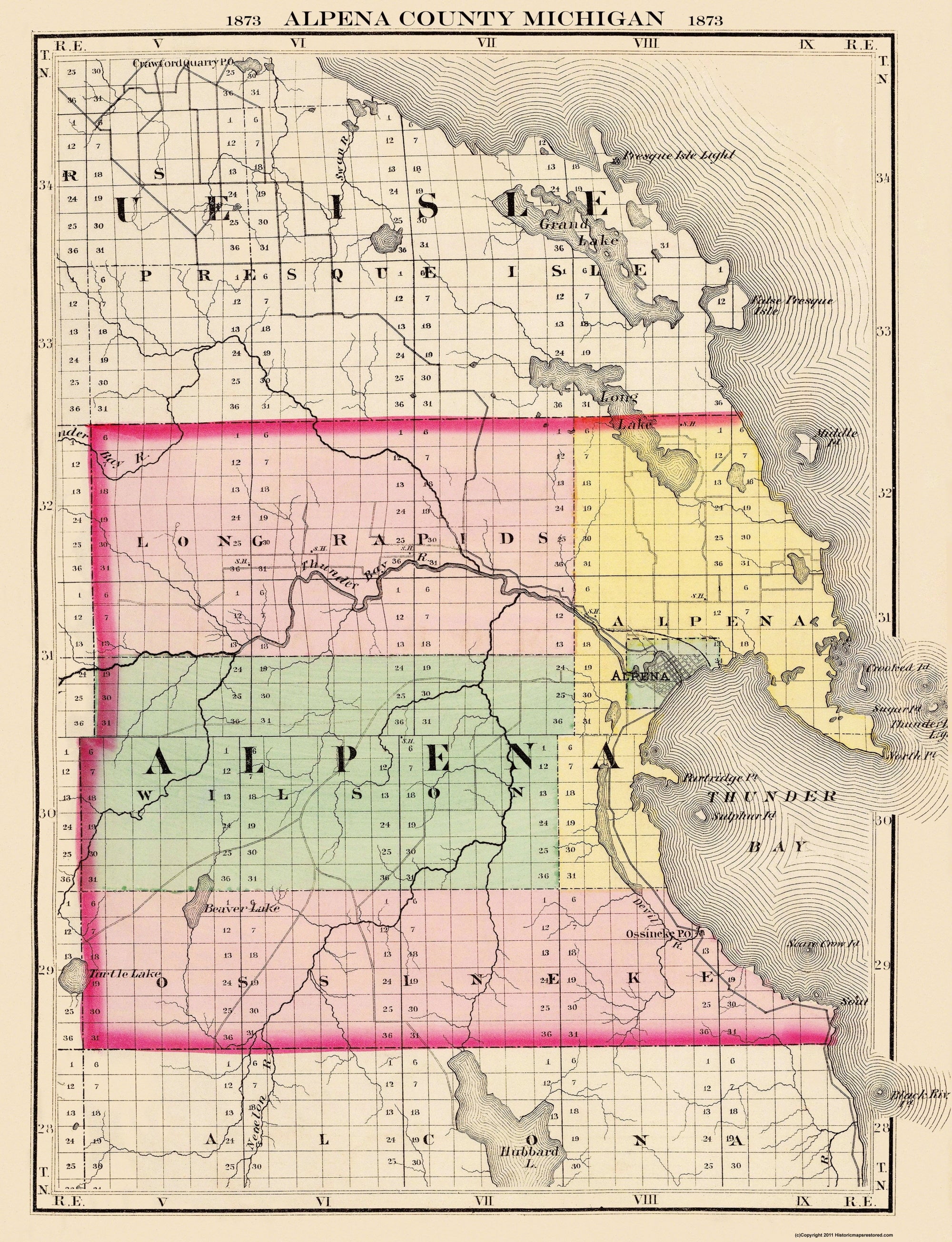 Historic County Map - Alpena County Michigan - Walling 1873 - 23 x 30 ...