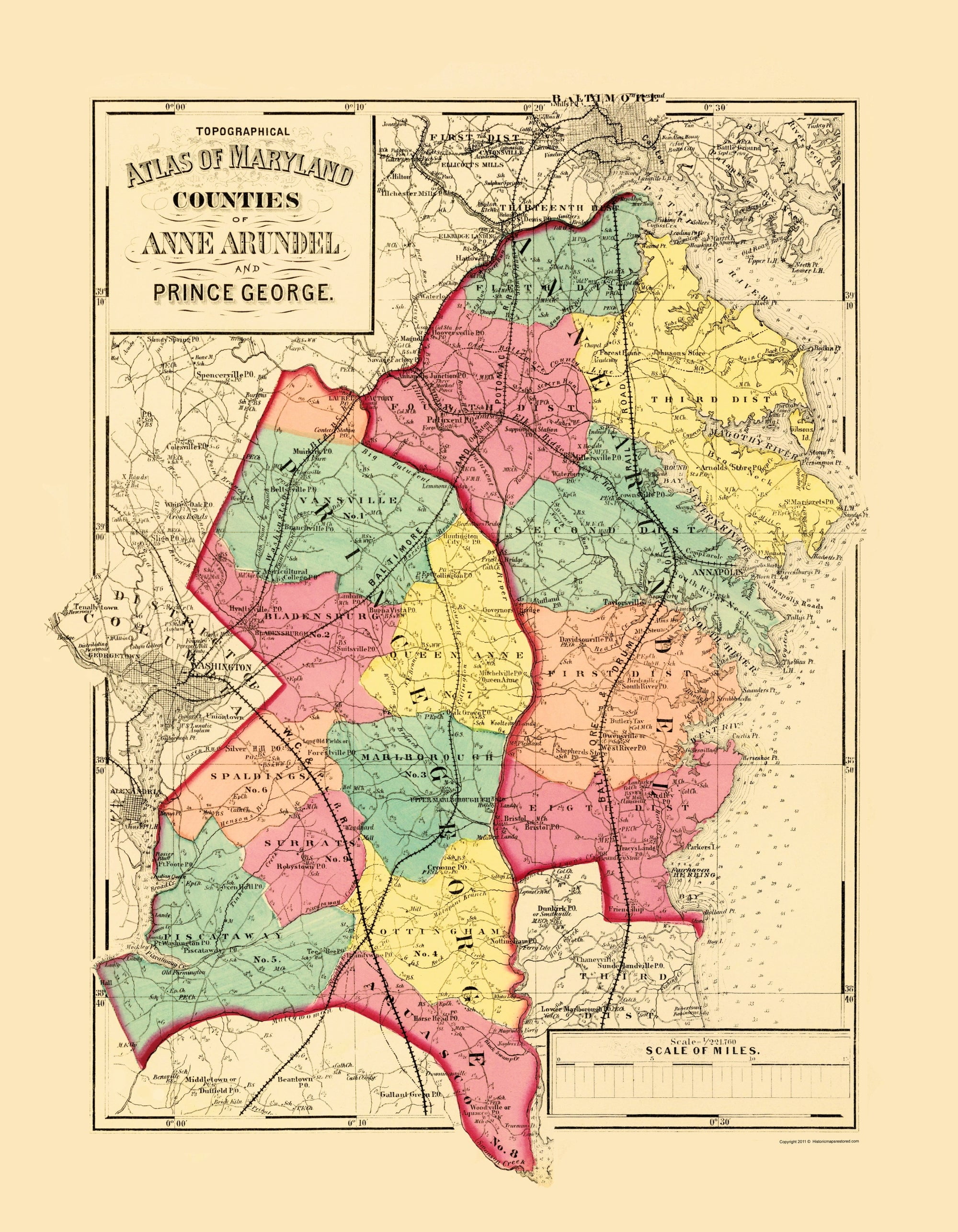 Historic County Map - Anne Arundel Prince George Maryland - Walling ...