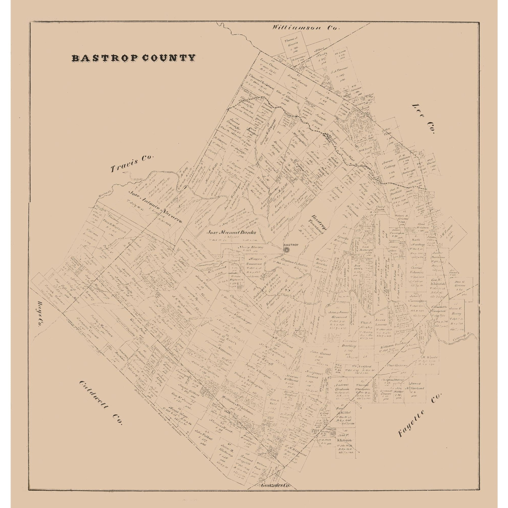 Historic County Map- Bastrop County Texas - General Land Office 1879 ...