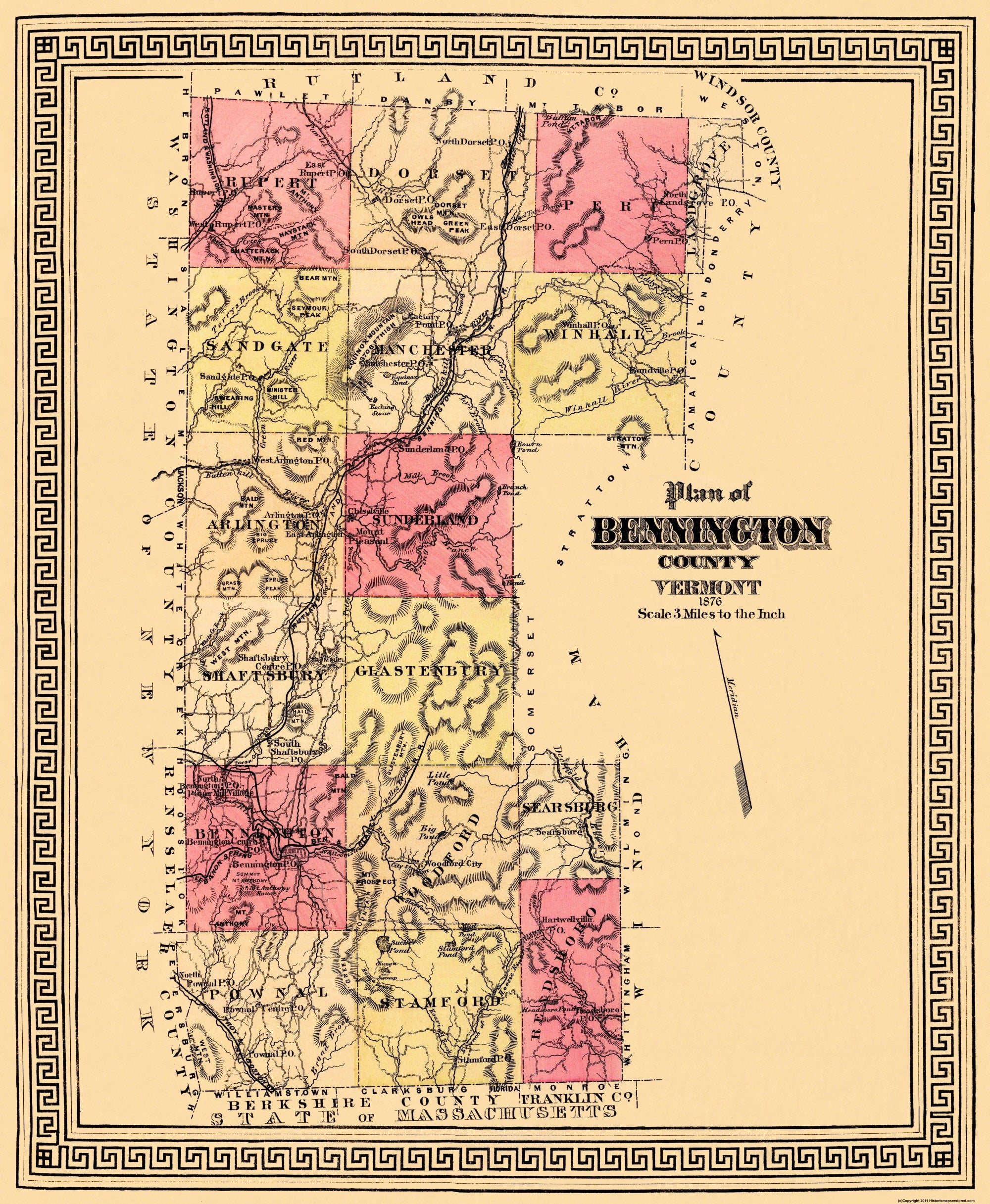 Historic County Map - Bennington County Vermont - Beers 1876 - 23 x 28 ...