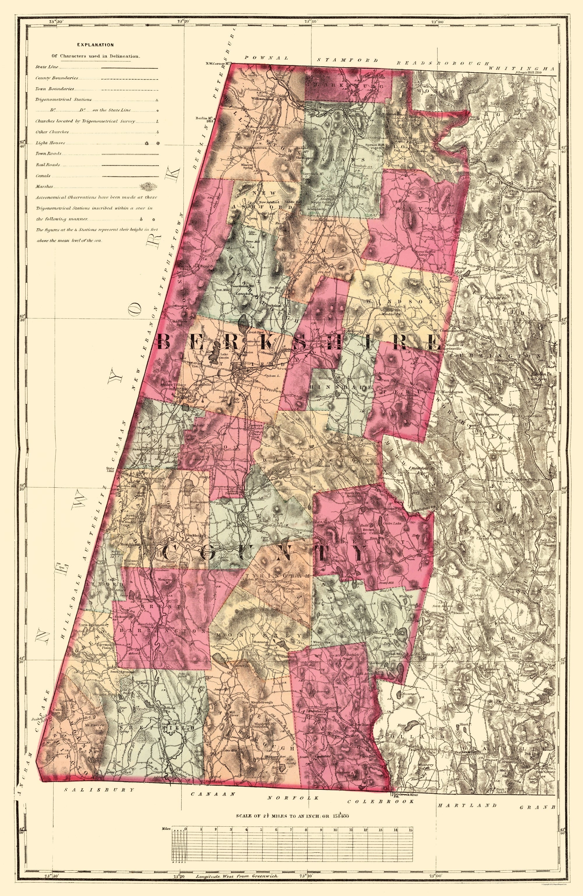 Historic County Map - Berkshire County Massachusetts - Walling 1871 ...