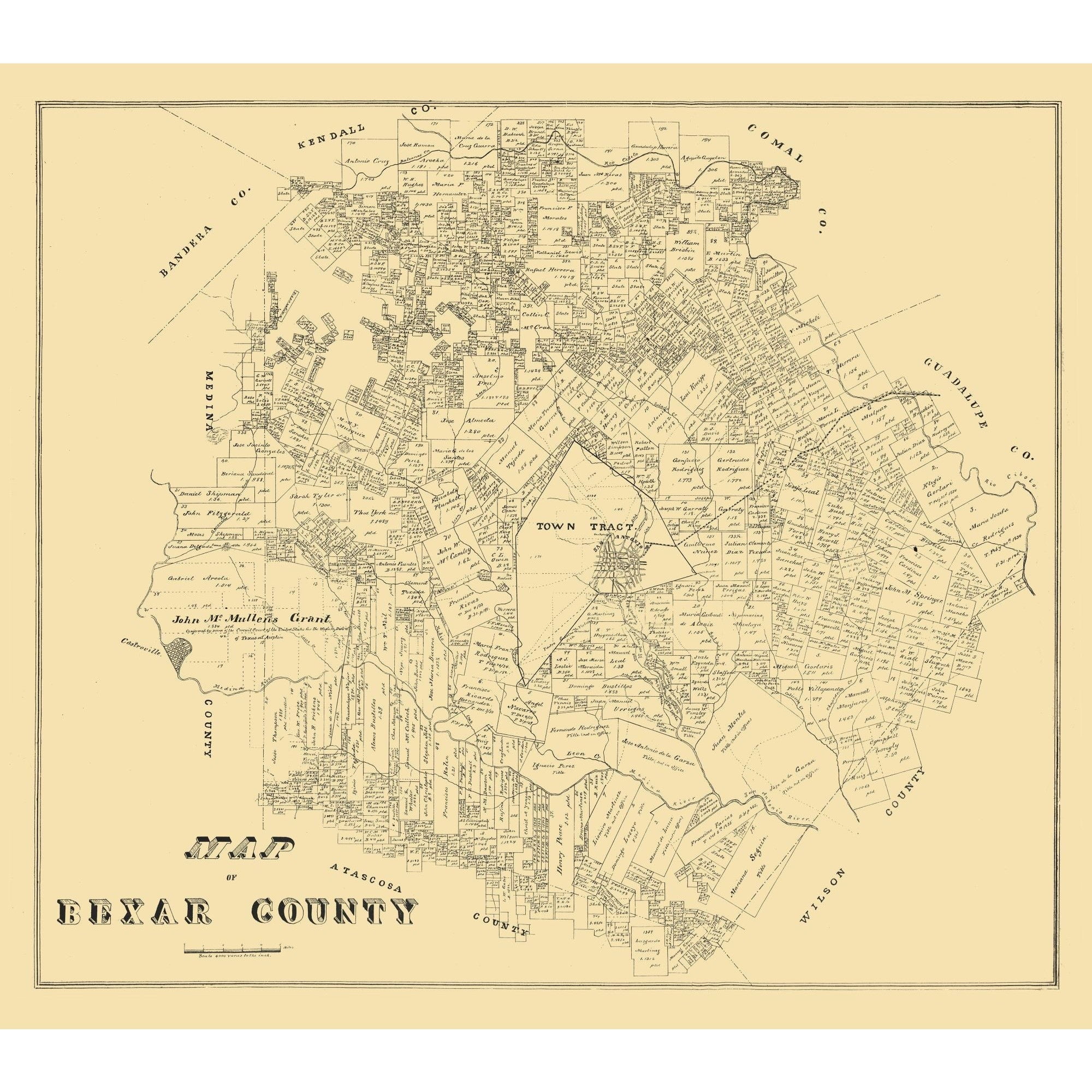 Historic County Map - Bexar County Texas - General Land Office 1879 ...