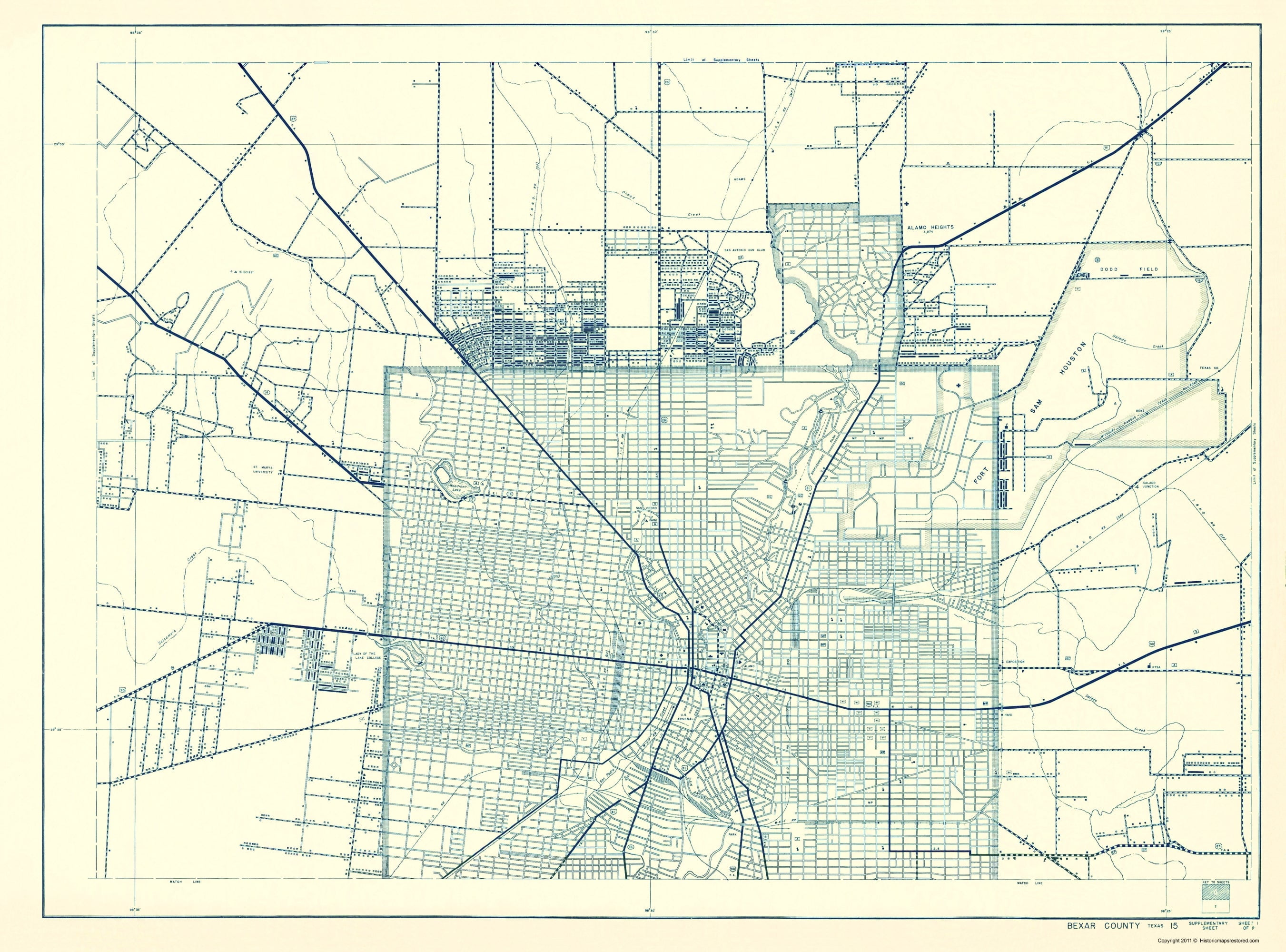 Historic County Map - Bexar County Texas - Highway Department 1936 - 23 ...
