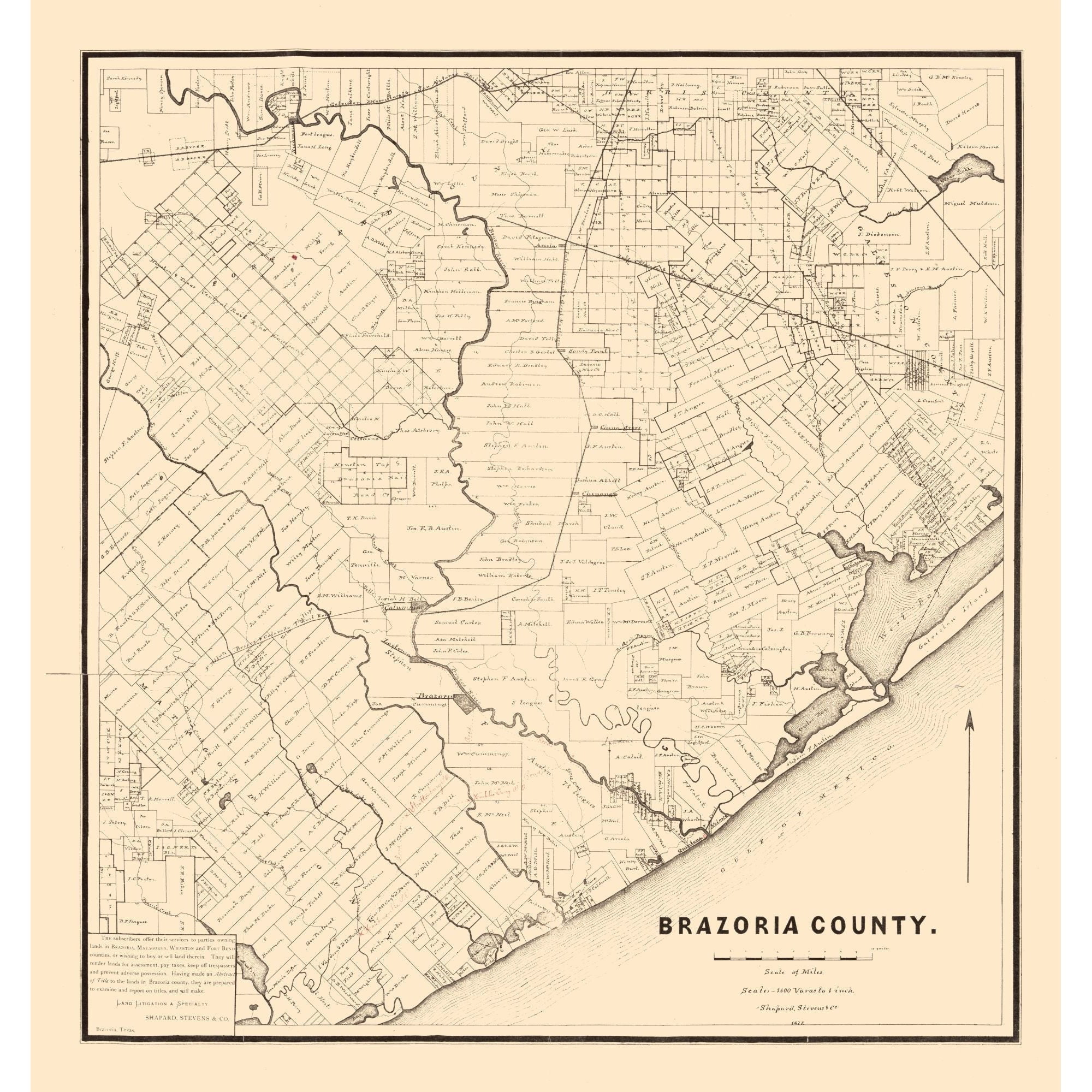 Historic County Map - Brazoria County Texas - Shepard 1877 - 23 x 24.38 ...