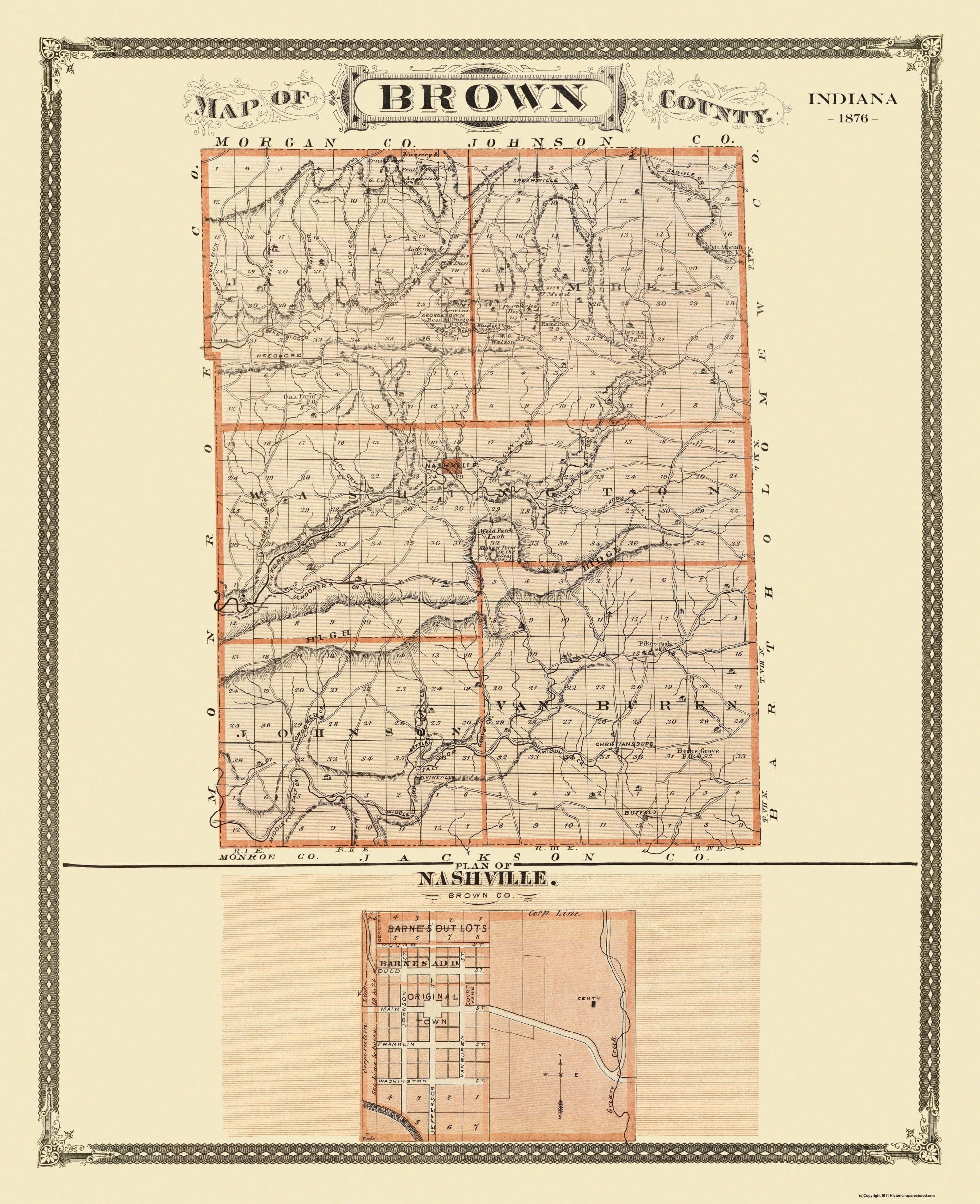 Historic County Map - Brown County Indiana - Andreas 1876 - Vintage ...