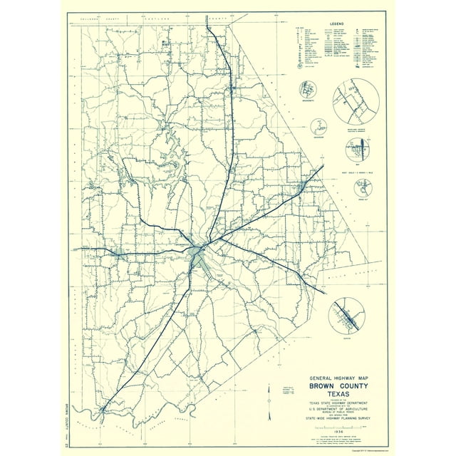 Historic County Map - Brown County Texas - Highway Department 1940 - 23 ...