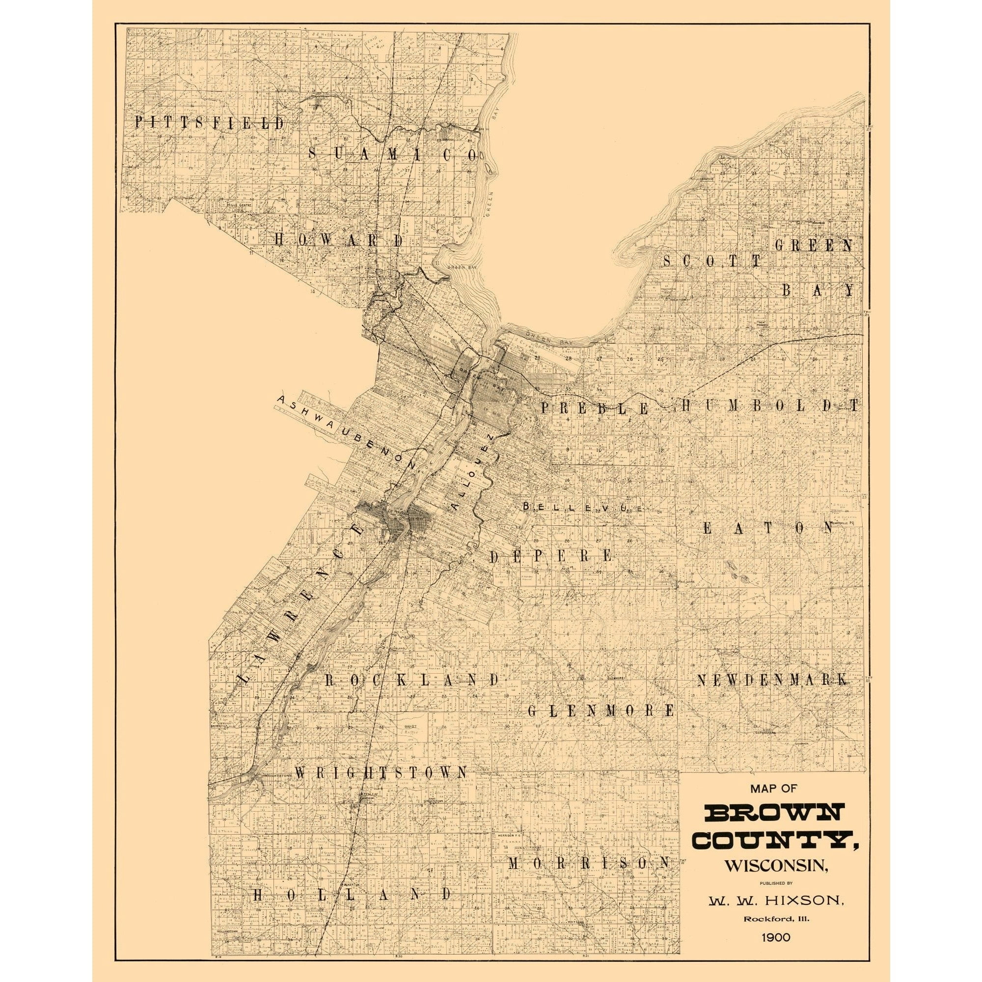 Historic County Map - Brown County Wisconsin - Hixon 1900 - 23 x 28.30 ...