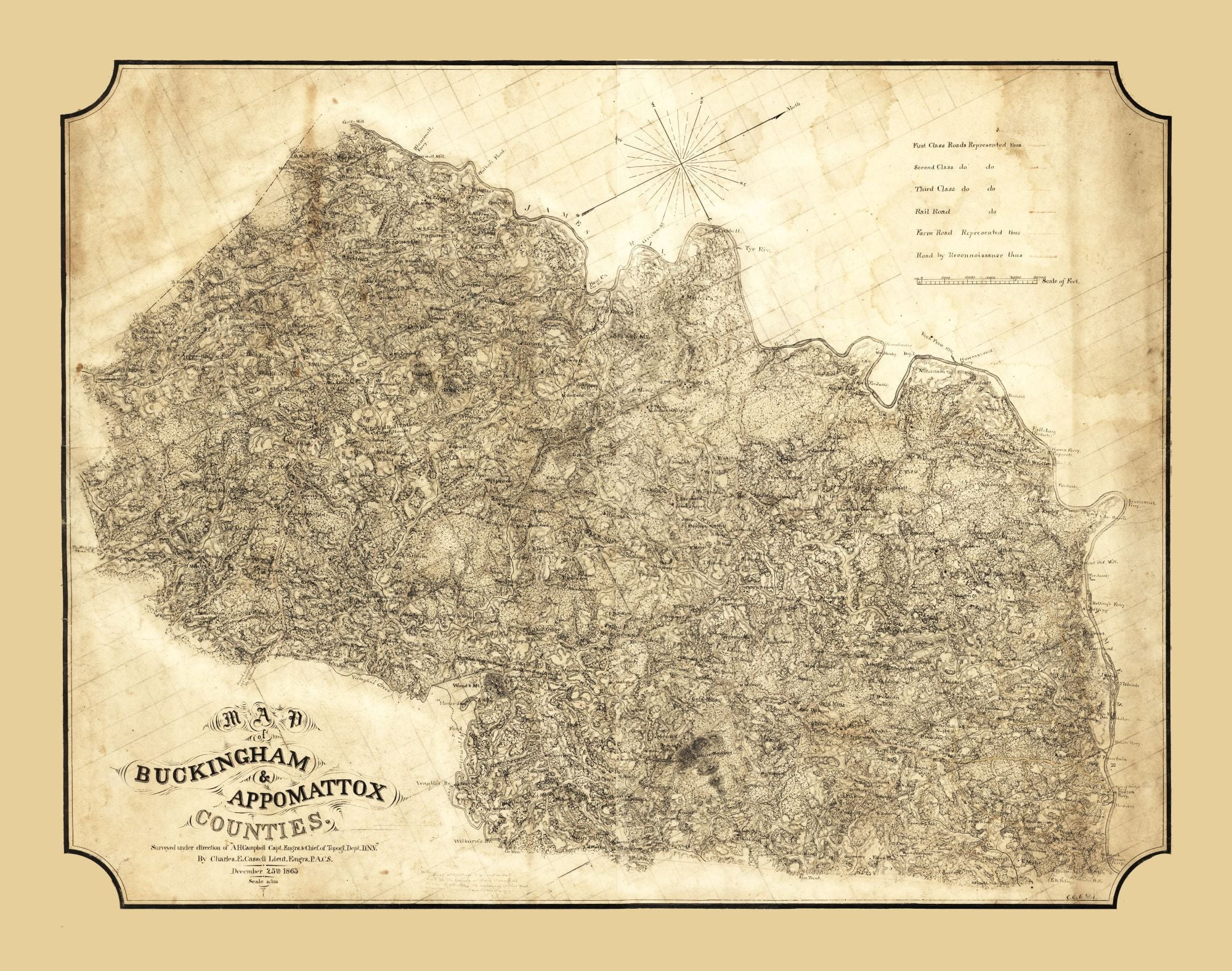 Historic County Map - Buckingham County Virginia - Cassell 1863 - 29.19 ...
