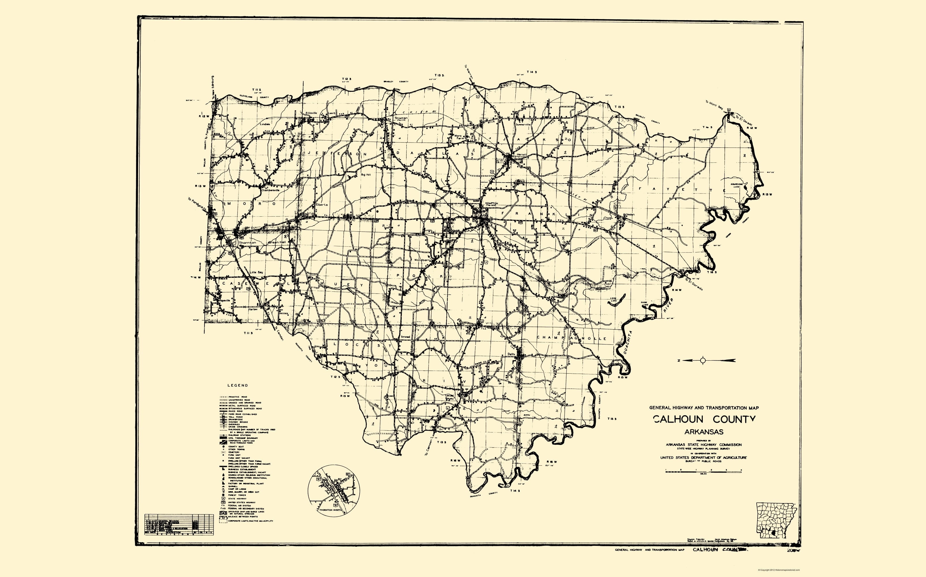 Historic County Map - Calhoun County Arkansas - State 1936 - 23 x 36.92 ...