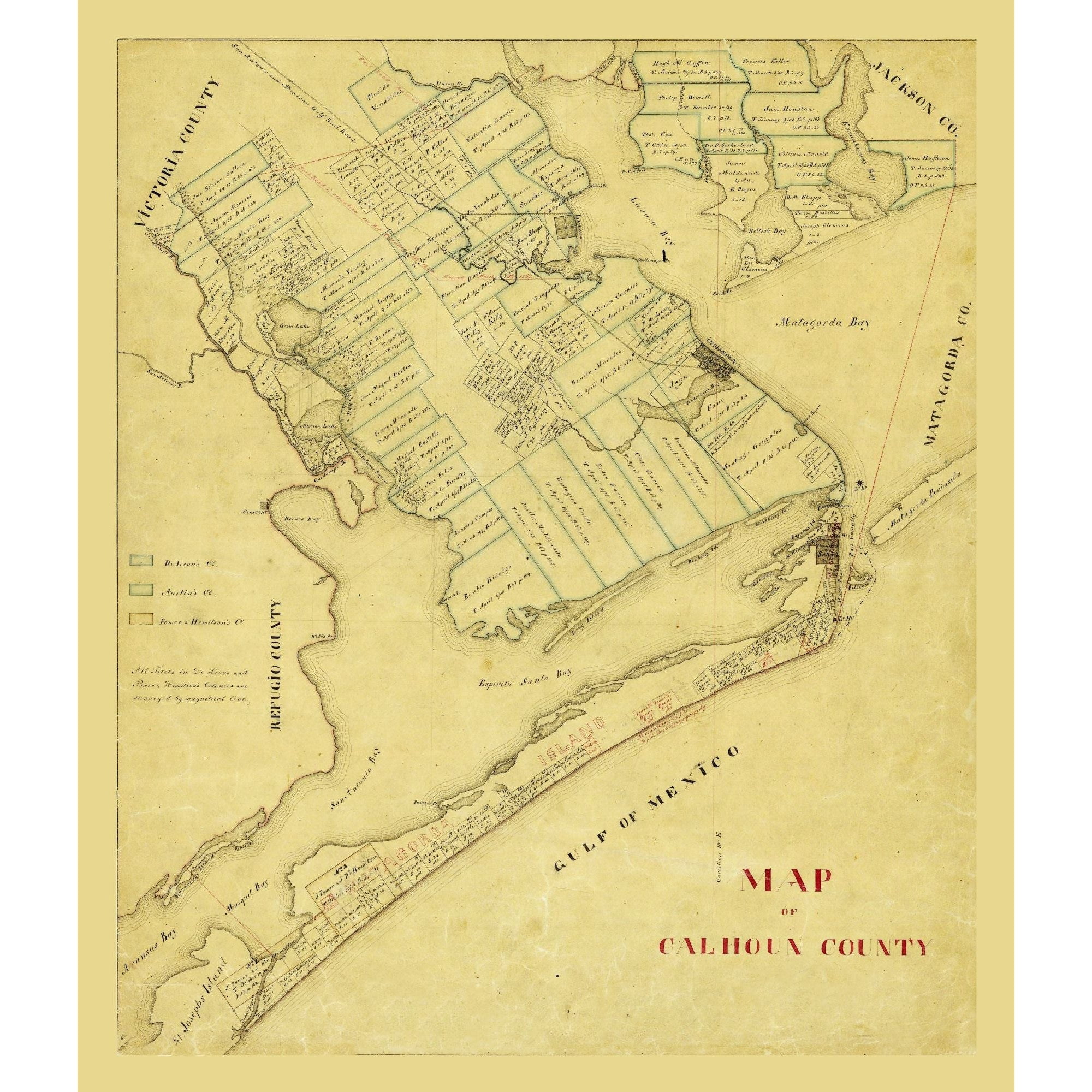 Historic County Map - Calhoun County Texas - General Land Office 1863 ...