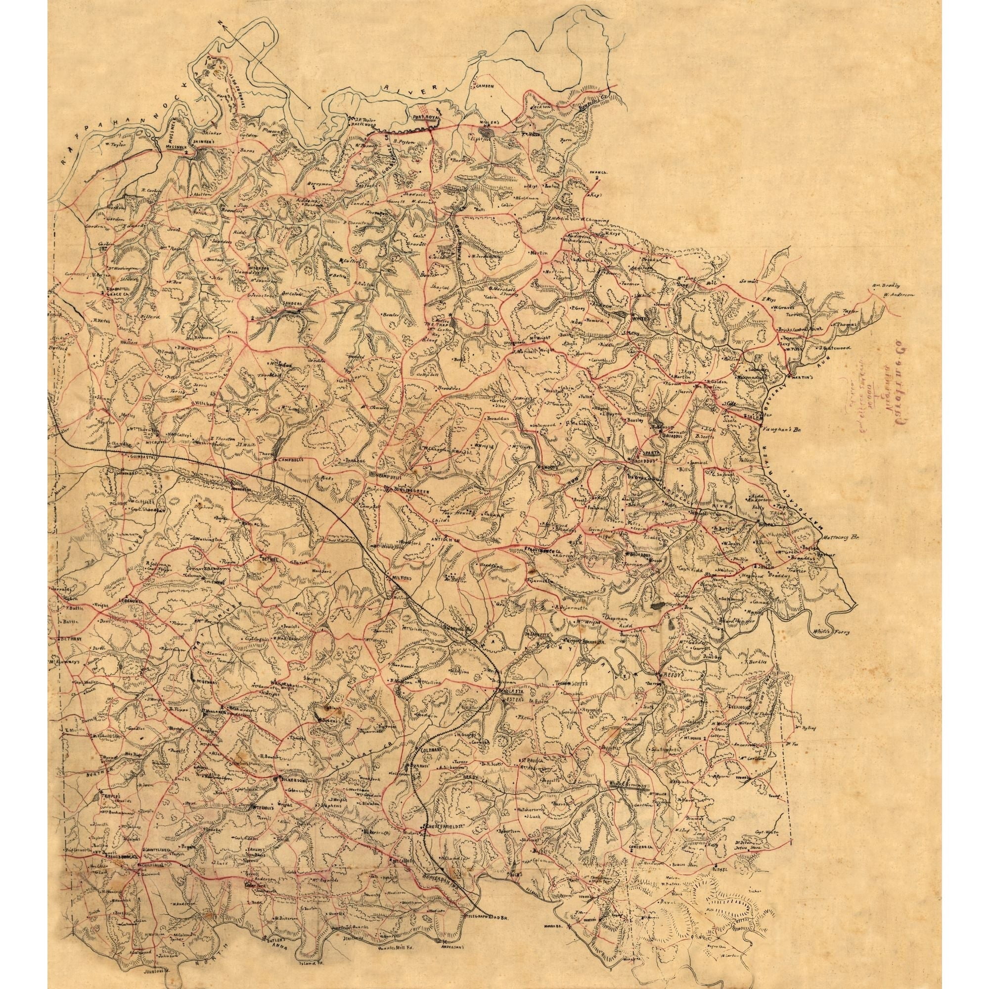 Historic County Map - Caroline County Virginia - Alt 1860 - 25.42 x 23 ...