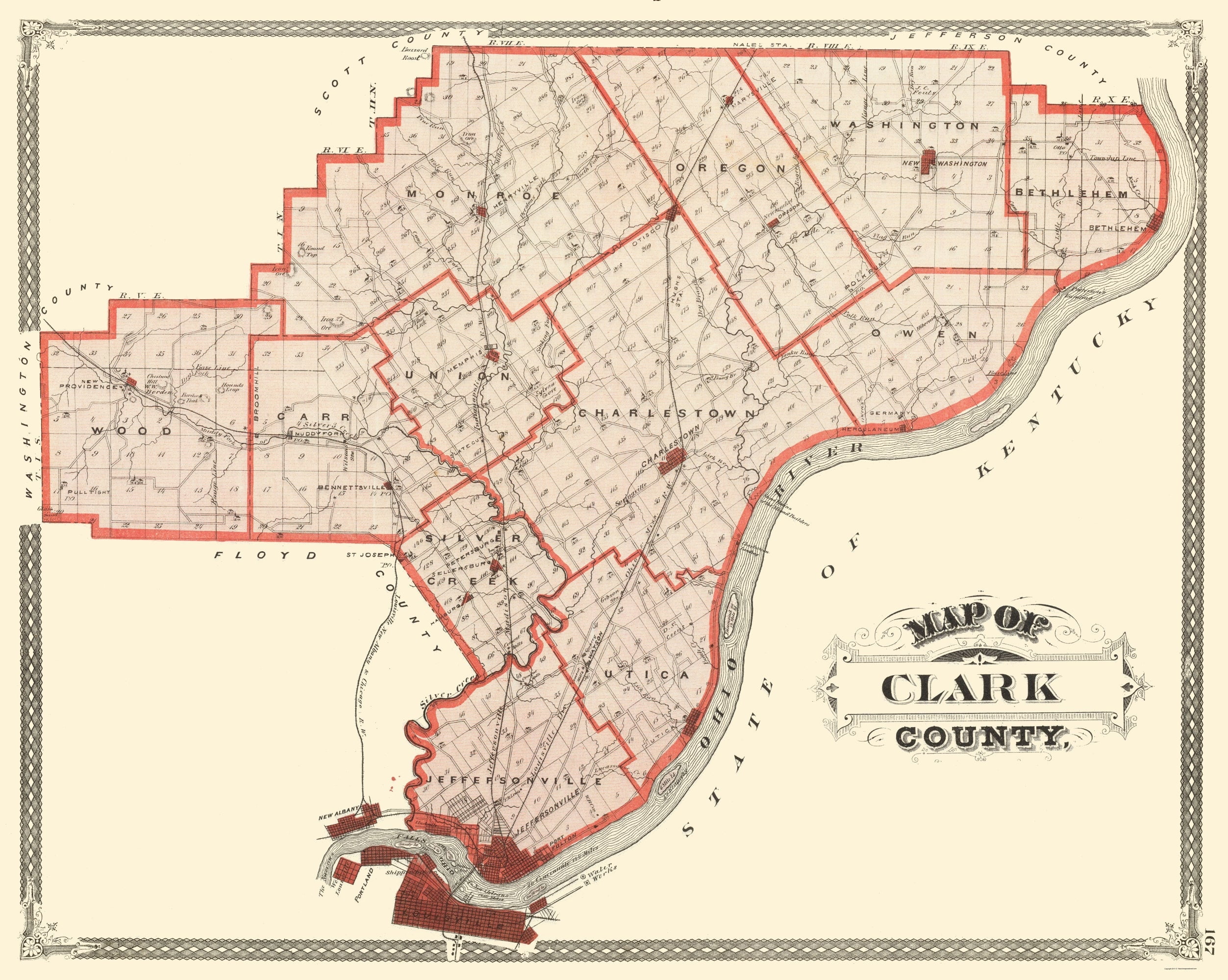 Historic County Map - Clark County Indiana - Baskin 1876 - 23 x 28.81 ...