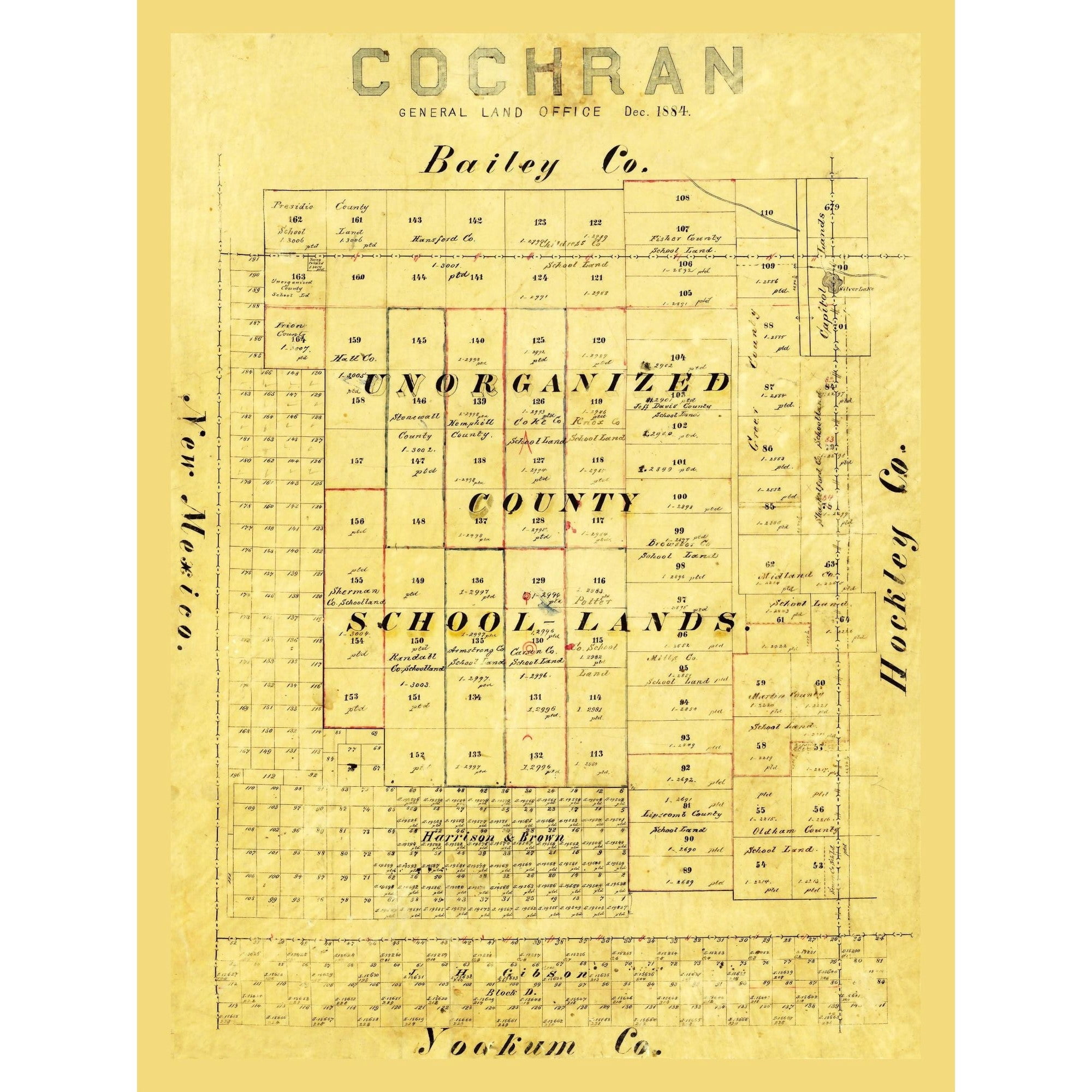 Historic County Map - Cochran County Texas - 1884 - Vintage Wall Art ...