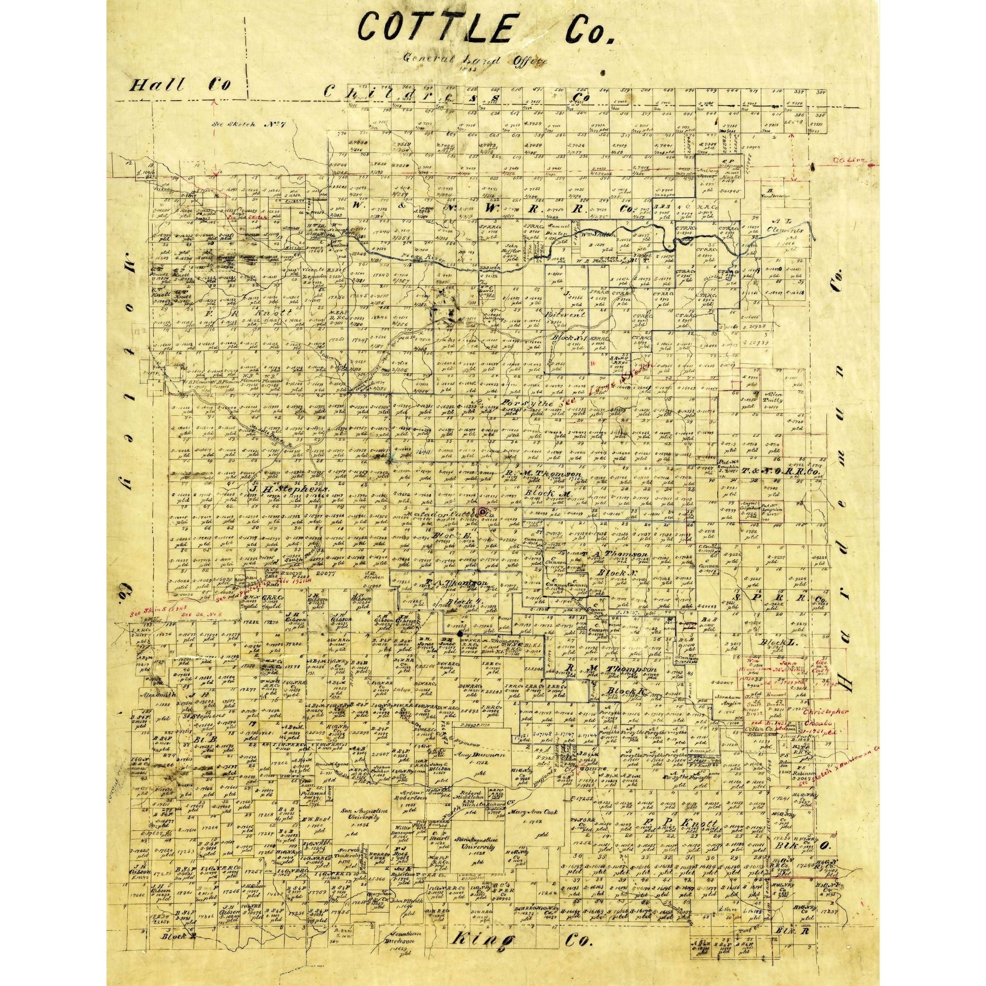 Historic County Map - Cottle County Texas - General Land Office 1883 ...