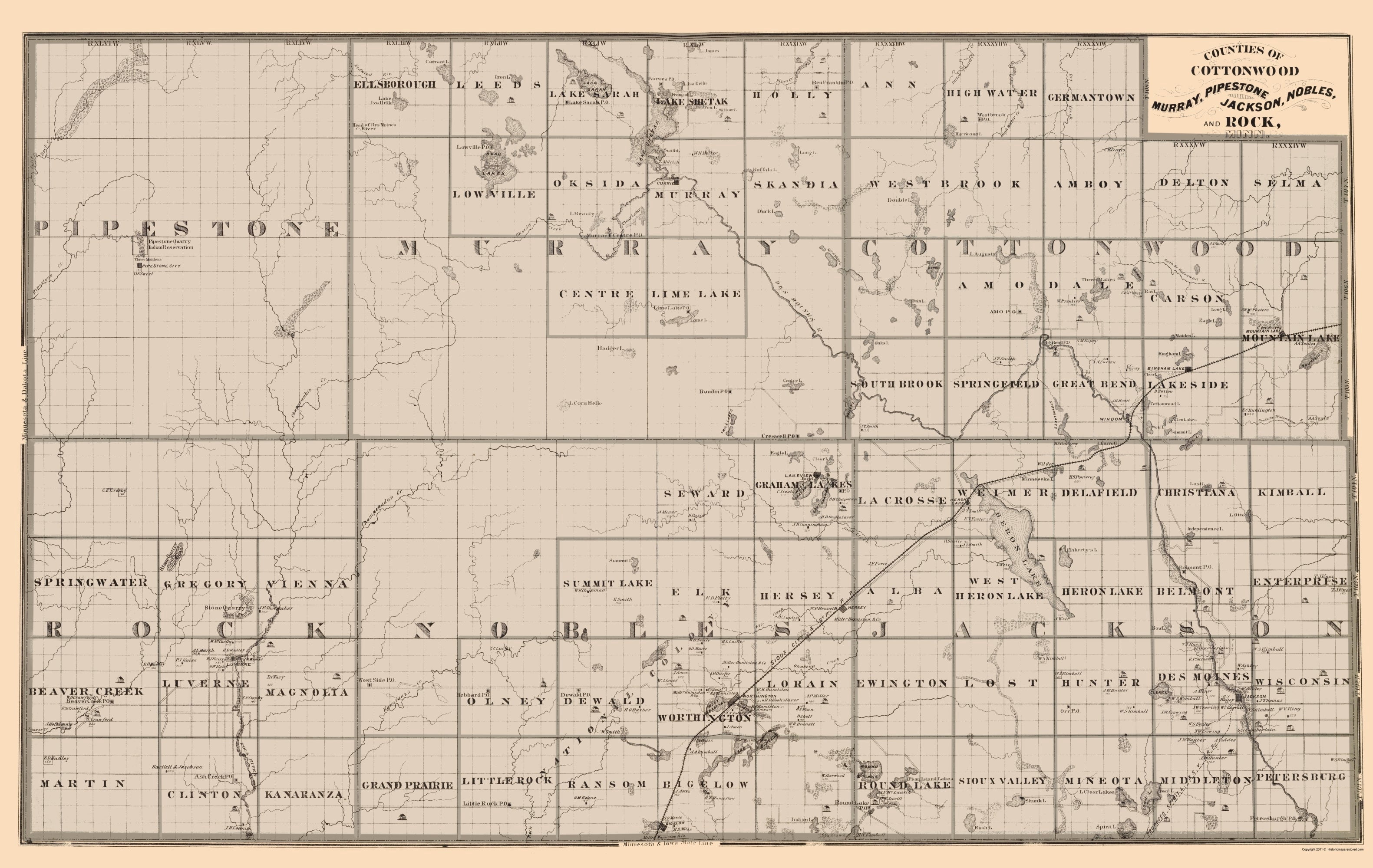 Historic County Map - Cottonwood Murray Jackson Nobles Rock Counties ...