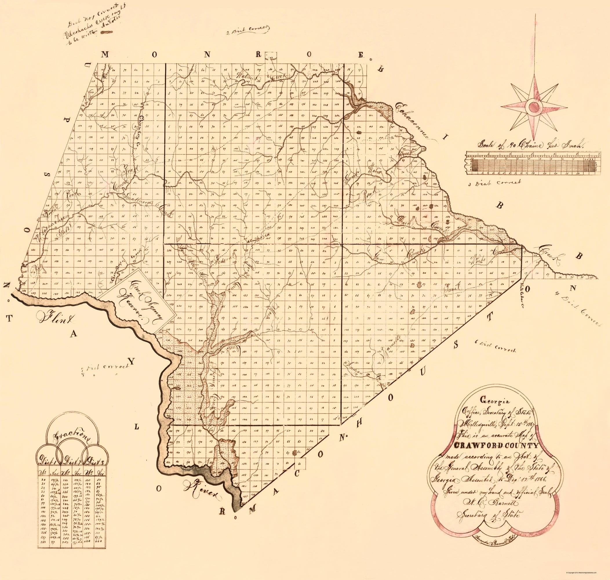Historic County Map - Crawford County Georgia - Secretary of State 1866 ...