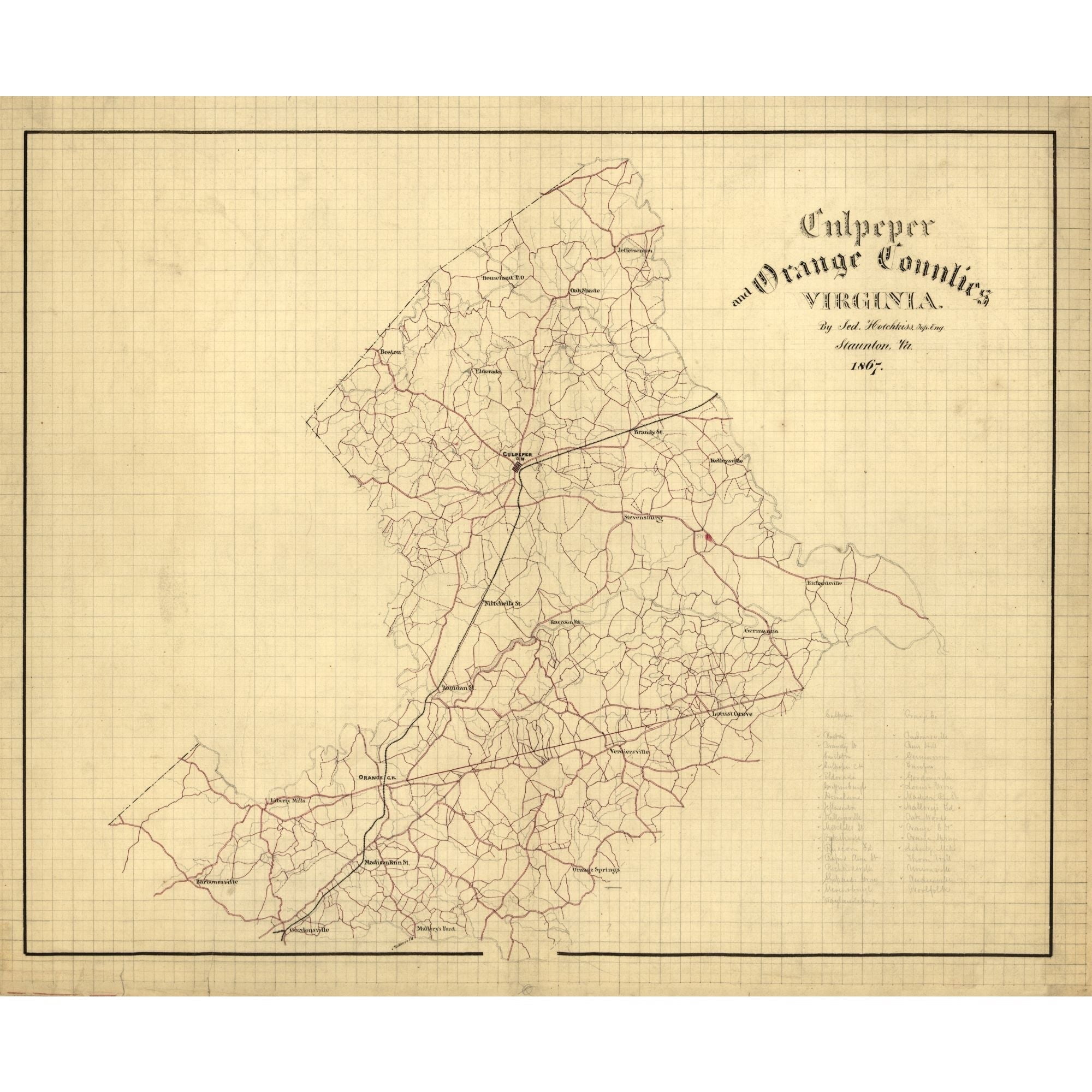 Historic County Map - Culpeper County Virginia - Hotchkiss 1867 - 27.90 ...
