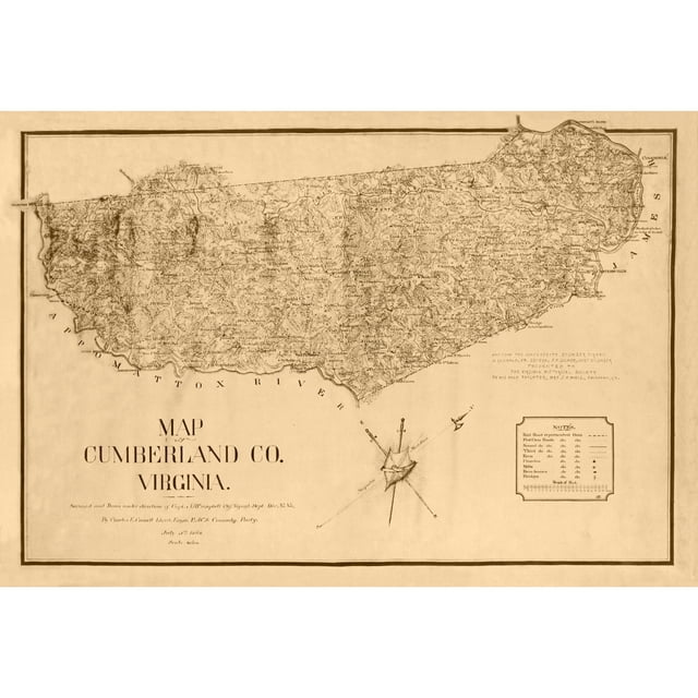 Historic County Map - Cumberland County Virginia - Campbell 1864 - 33. ...