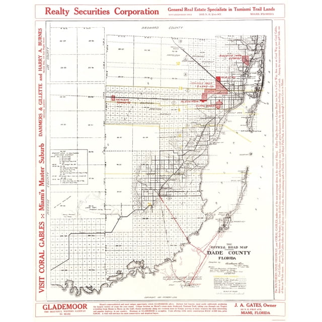 Historic County Map - Dade County Florida Road - Richeson 1921 - 23 x ...