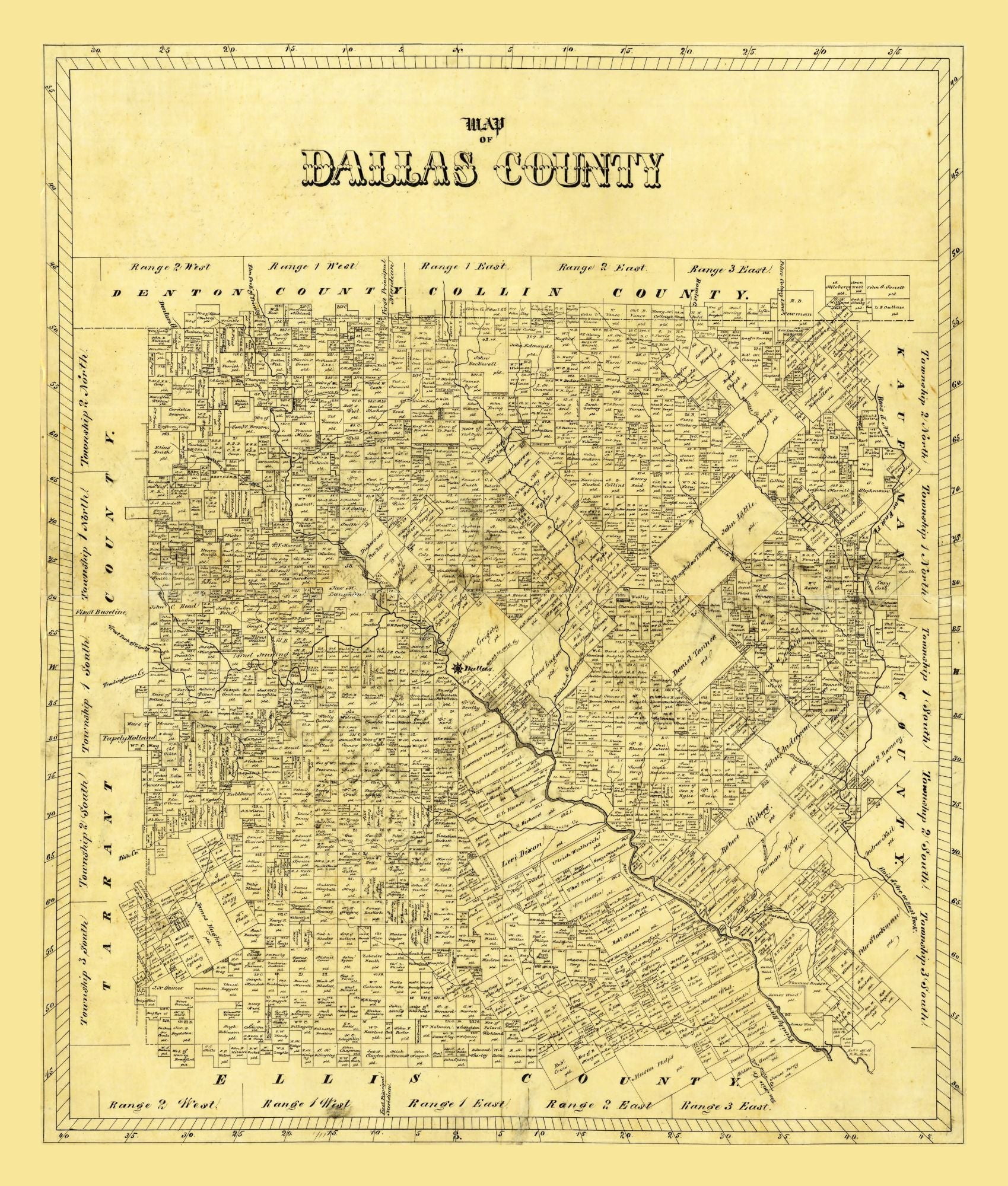 Historic County Map - Dallas County Texas - General Land Office - 23 x ...