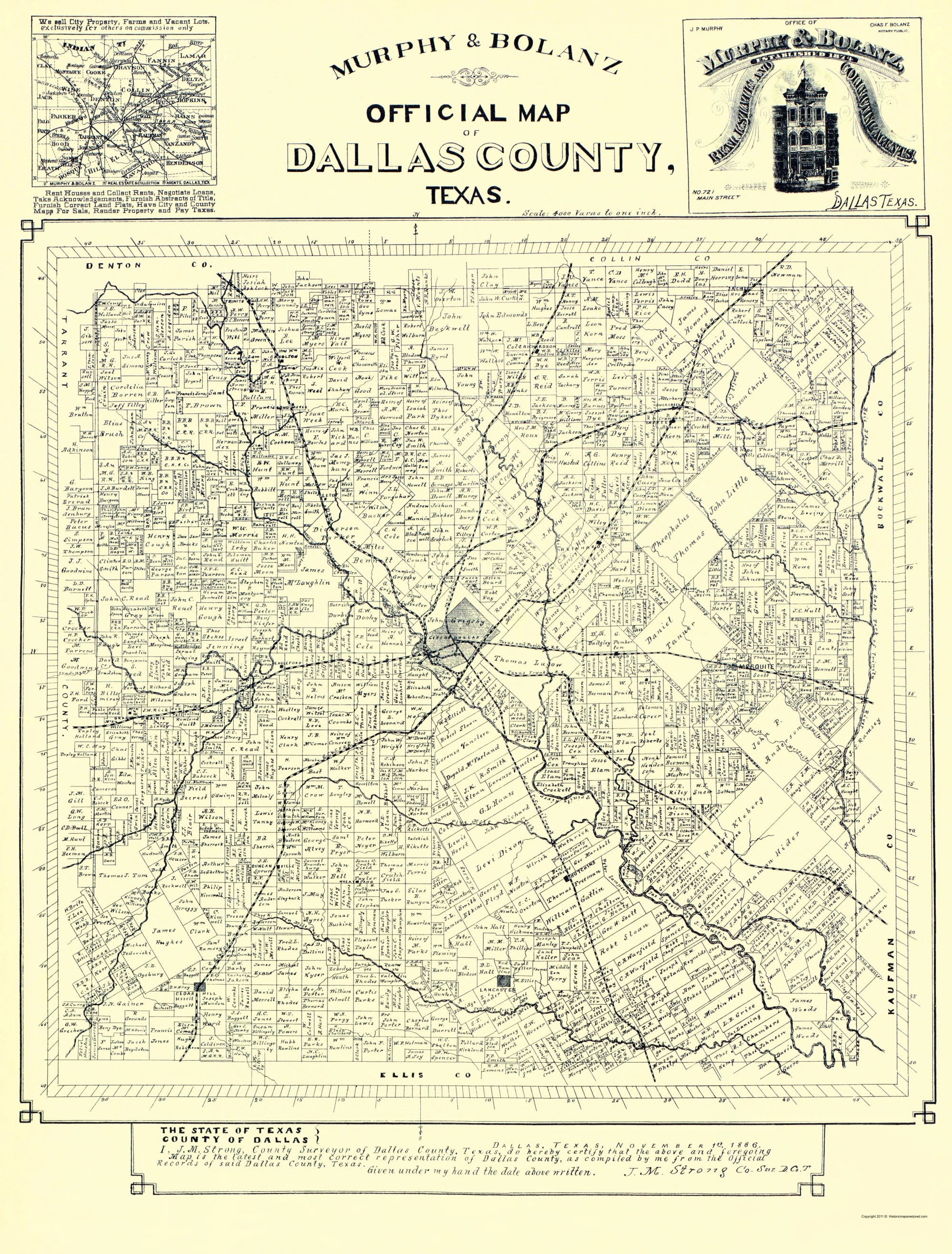 Historic County Map - Dallas County Texas - Murphy 1886 - 23 x 30.29 ...
