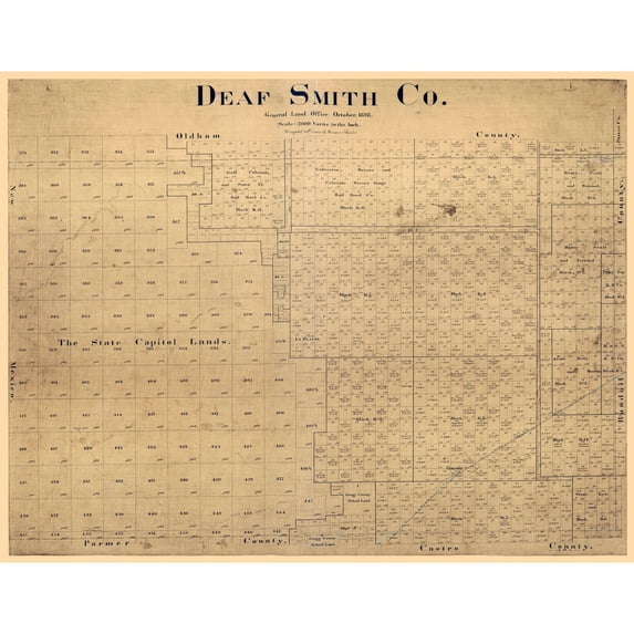 Historic County Map - Deaf Smith County Texas - Pressler 1898 - 29.68 x ...