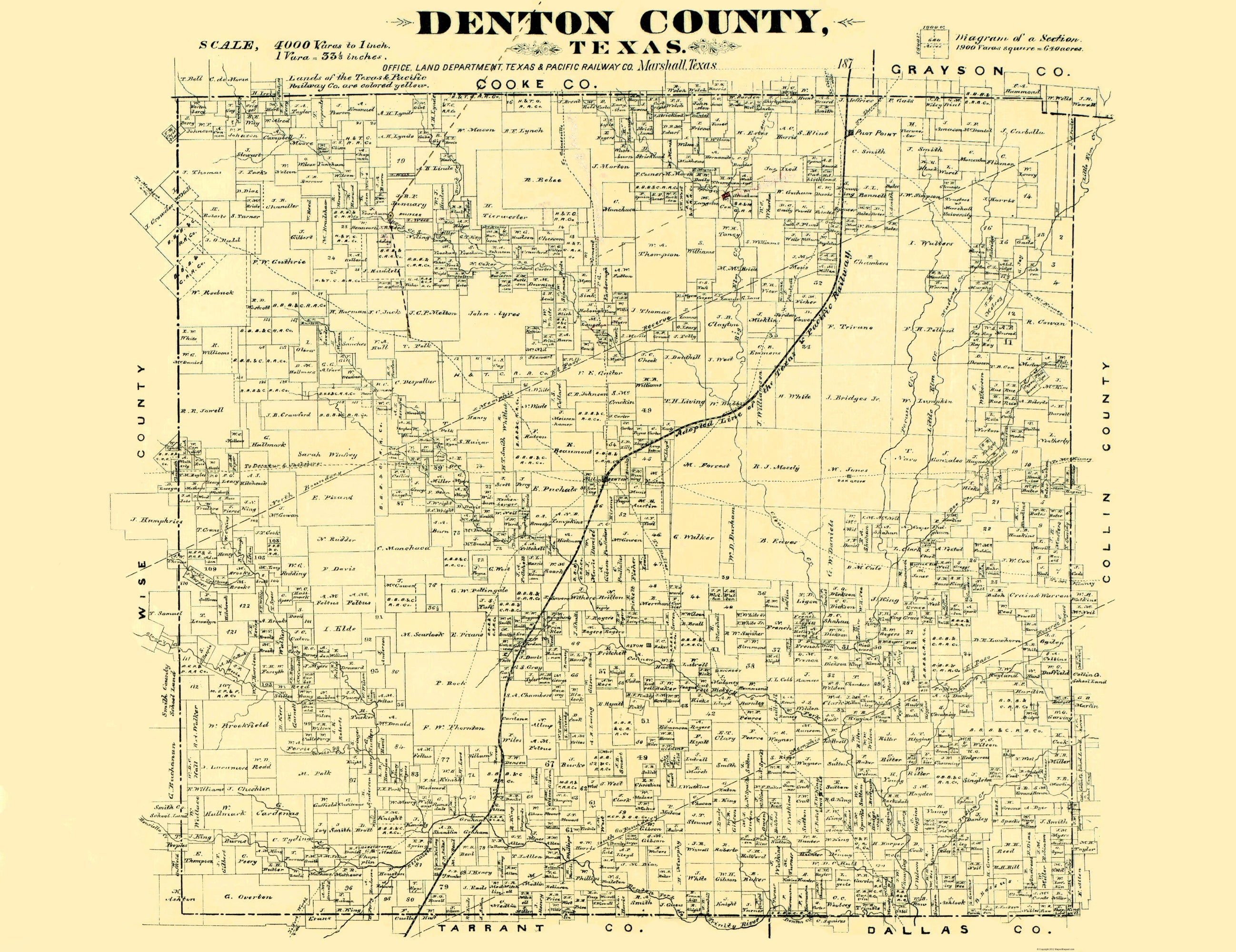 Historic County Map - Denton County Texas - General Land Office 1878 ...