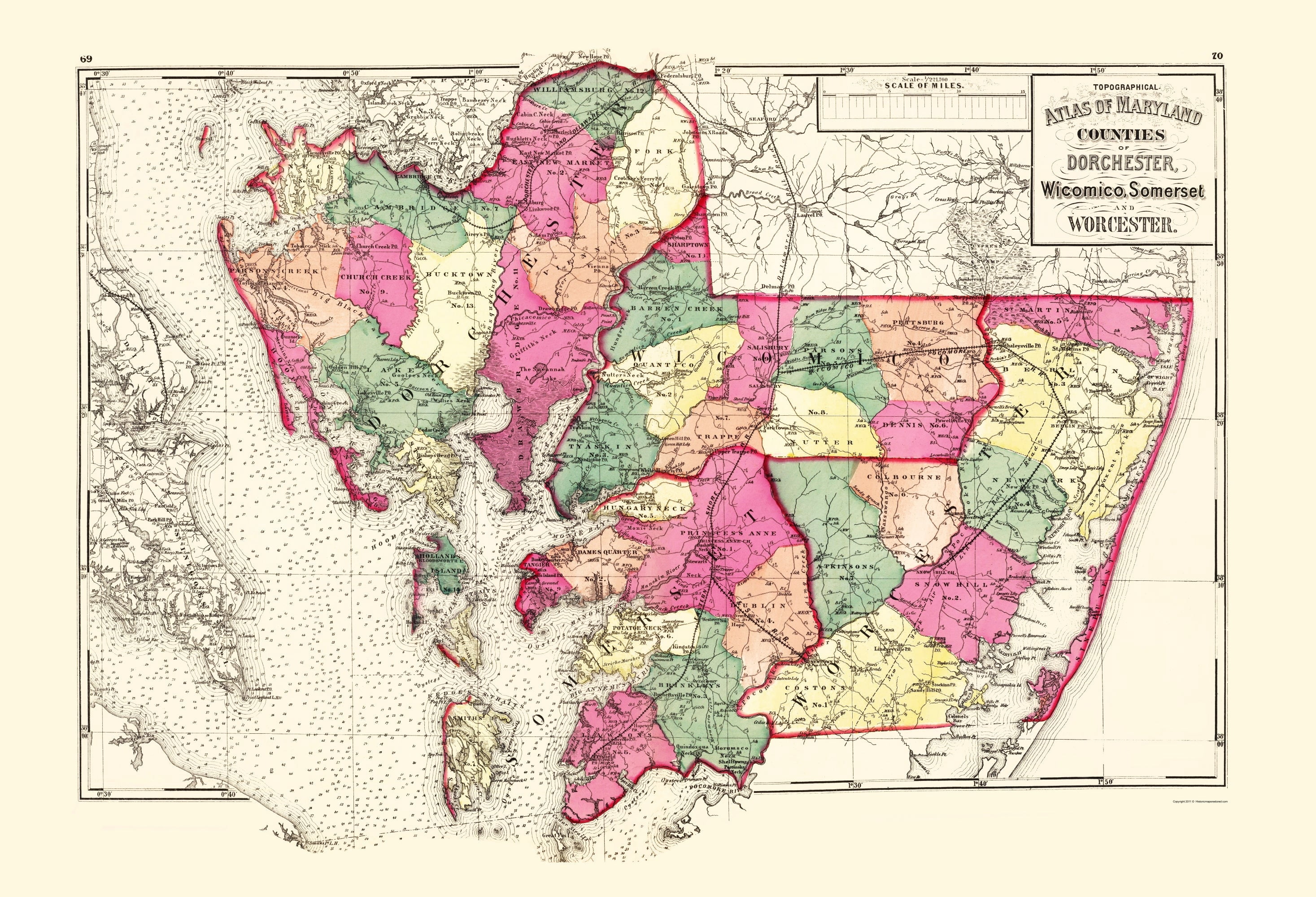 Historic County Map - Dorchester Wicomico Somerset Worcester Counties ...