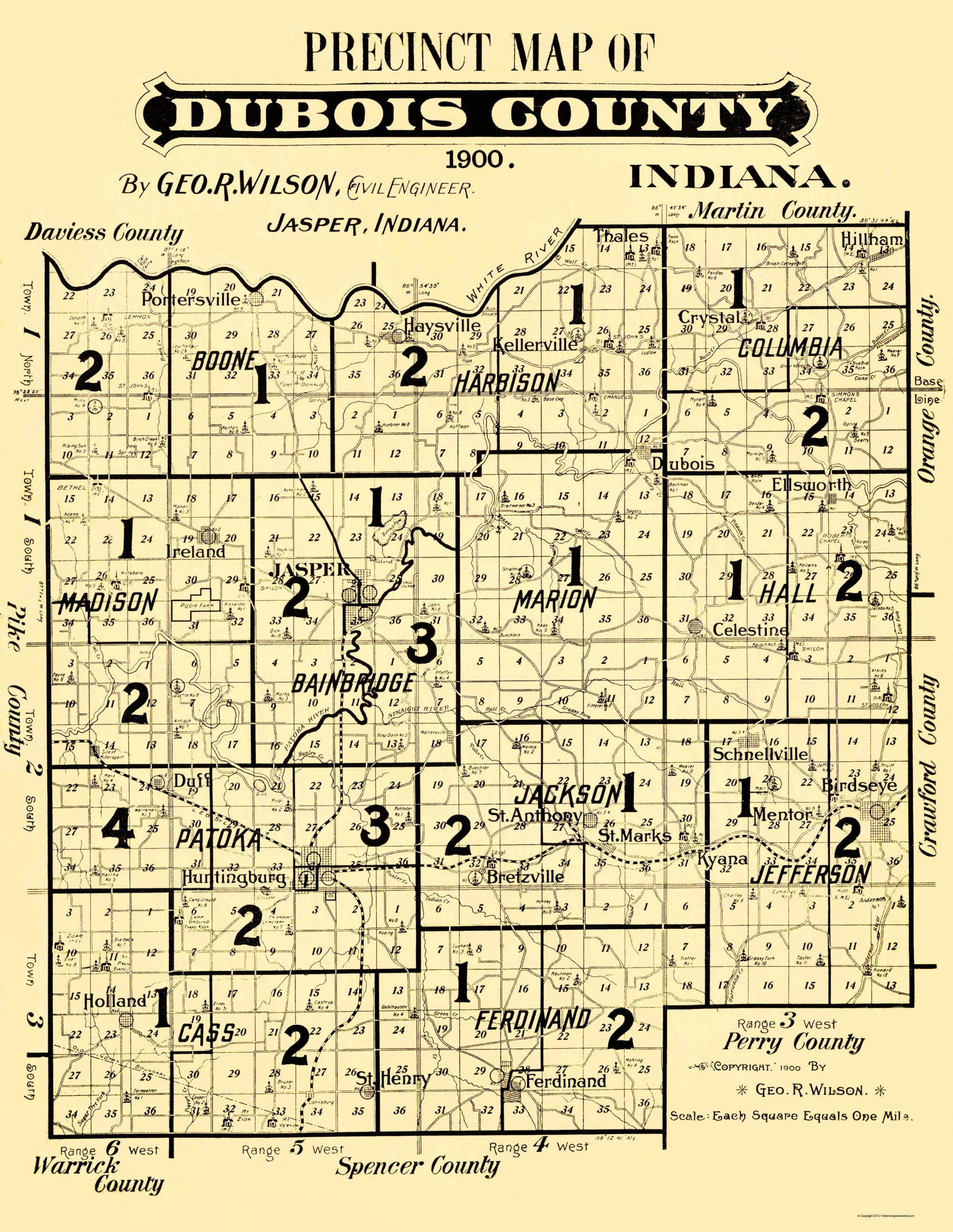 Historic County Map - Dubois County Indiana Precinct - Wilson 1900 - 23 ...