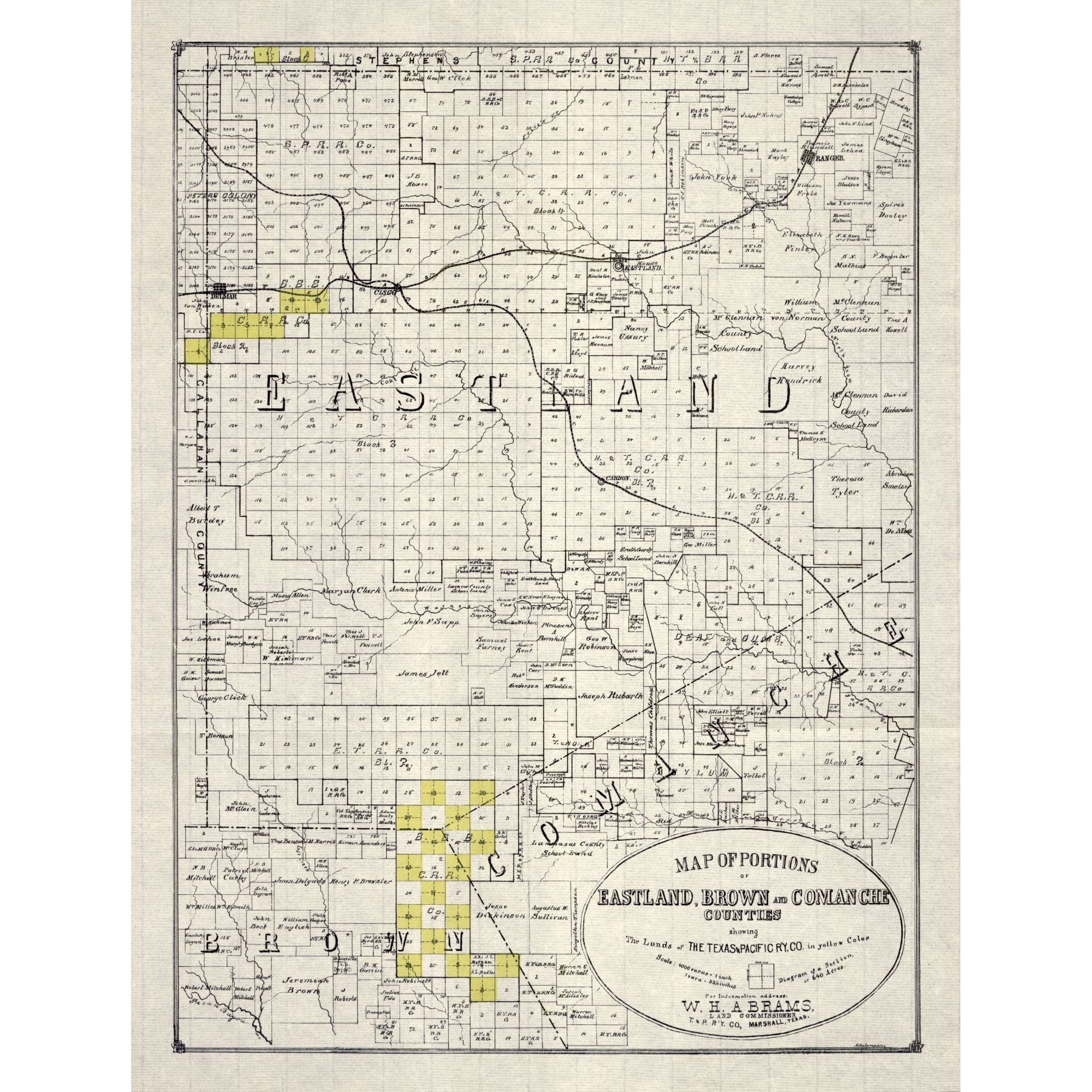 Historic County Map - Eastland Brown Comanche Counties Texas - Abrams ...