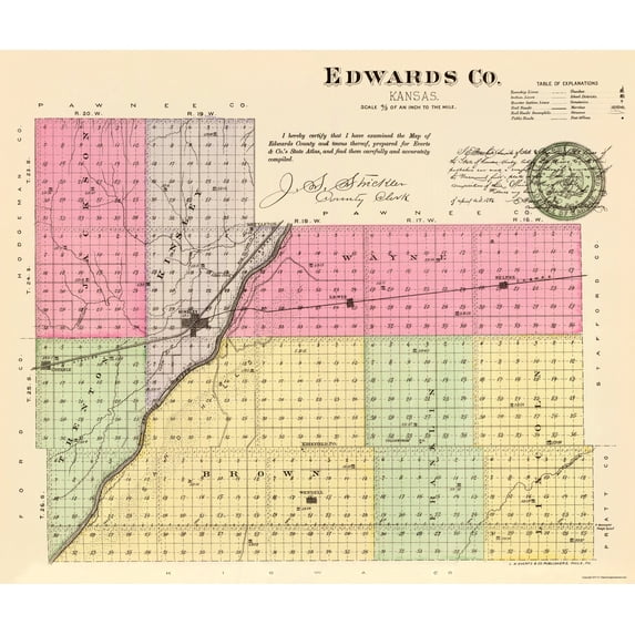 Historic County Map - Edwards County Kansas - Everts 1887 - 23 x 27.28 ...