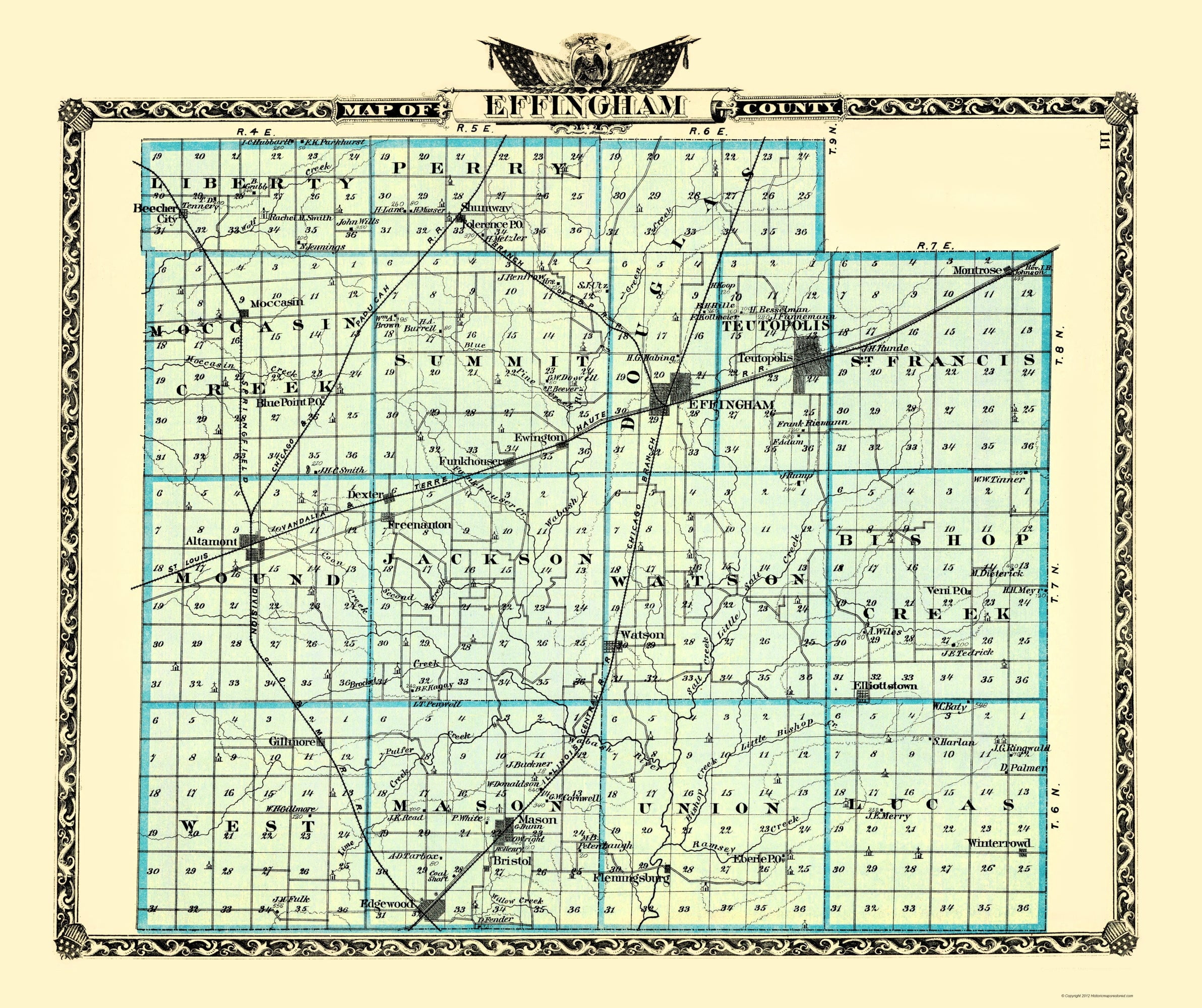 Historic County Map - Effingham County Illinois - Warner 1870 - 23 x 27 ...
