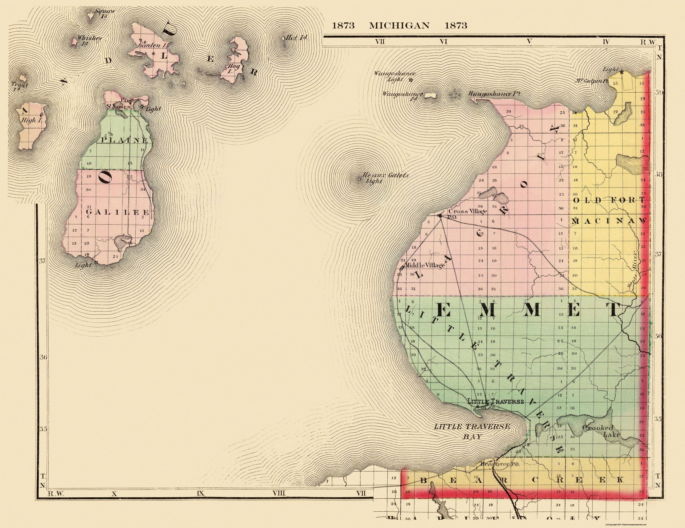Historic County Map - Emmet County Michigan - Walling 1873 - 29.81 x 23 ...