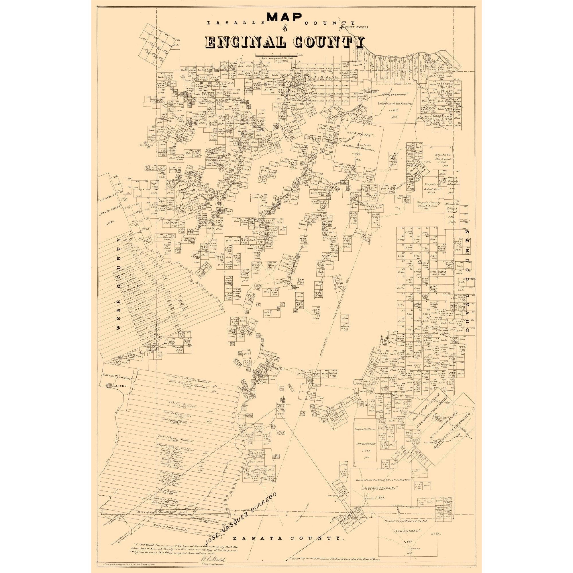 Historic County Map - EncinalCounty Texas - Walsh 1879 - 23 x 33.74 ...