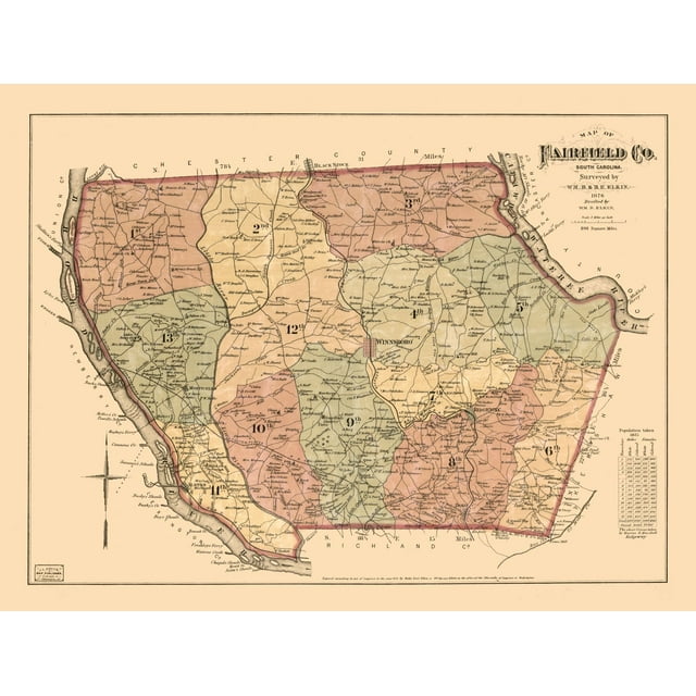 Historic County Map - Fairfield County South Carolina - Elkin 1876 - 30 ...