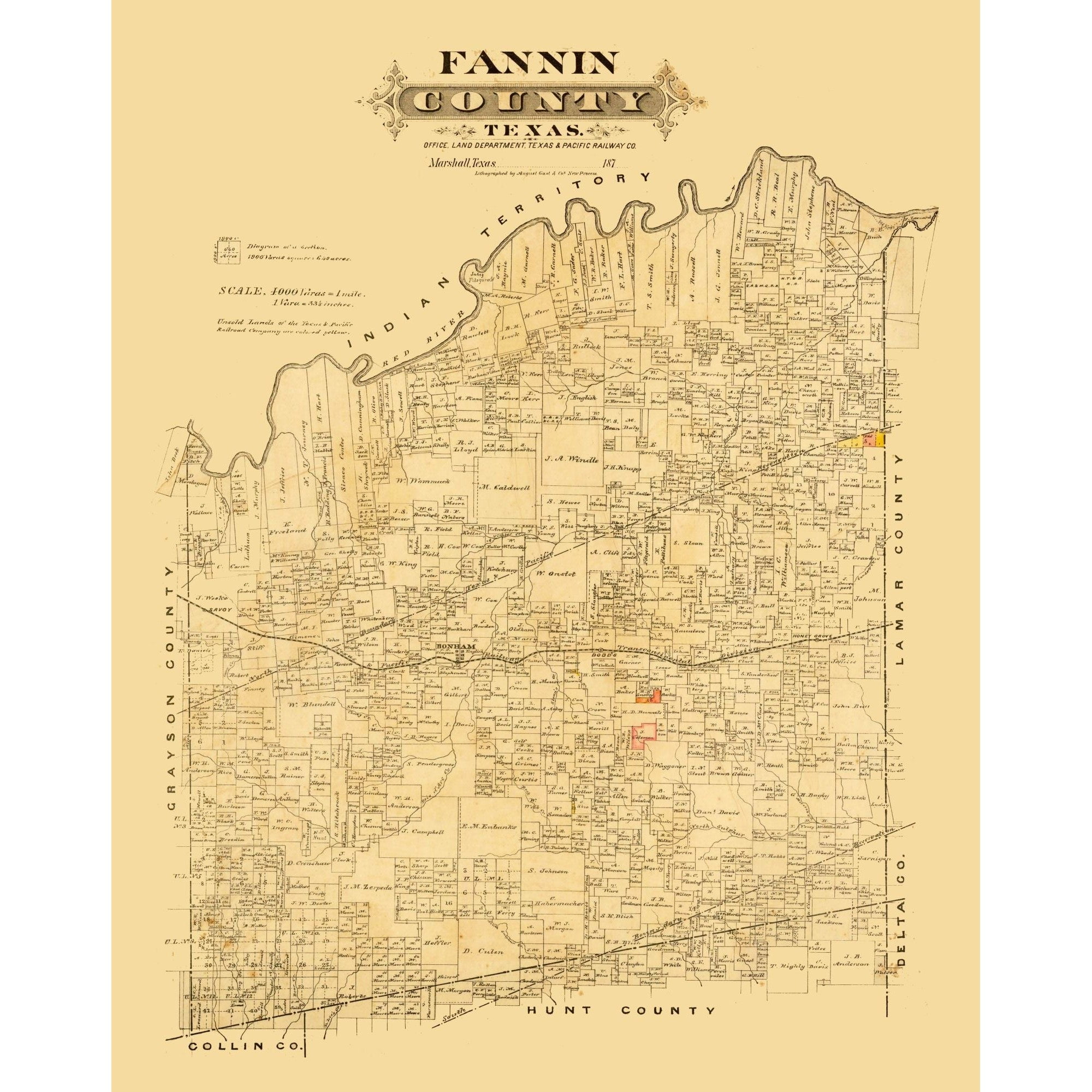 Historic County Map - Fannin County Texas - Marshall 1870 - 23 x 28.92 - Vintage Wall Art ...