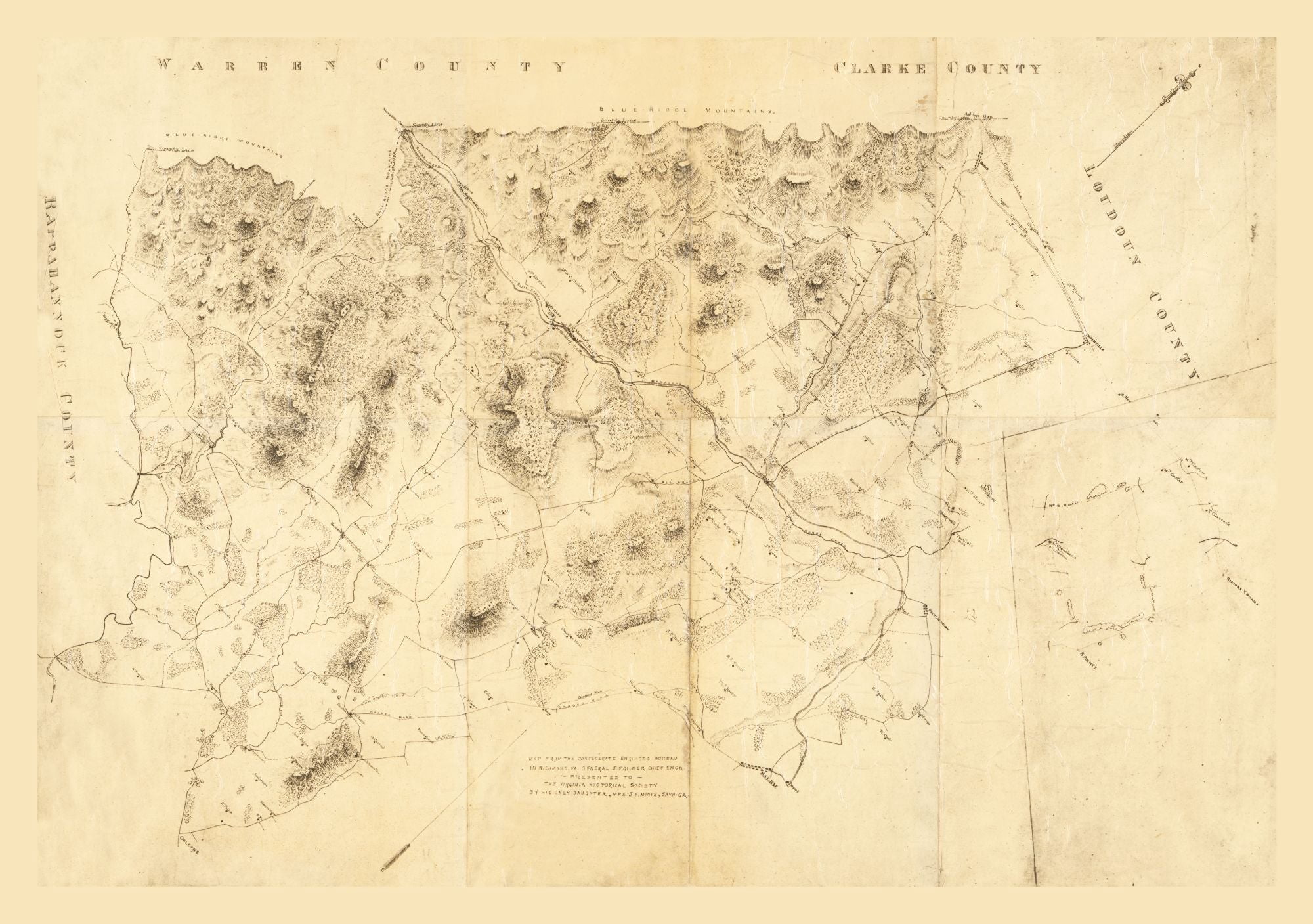 Historic County Map - Fauquier County Virginia - Gilmer 1860 - 32.70 x ...