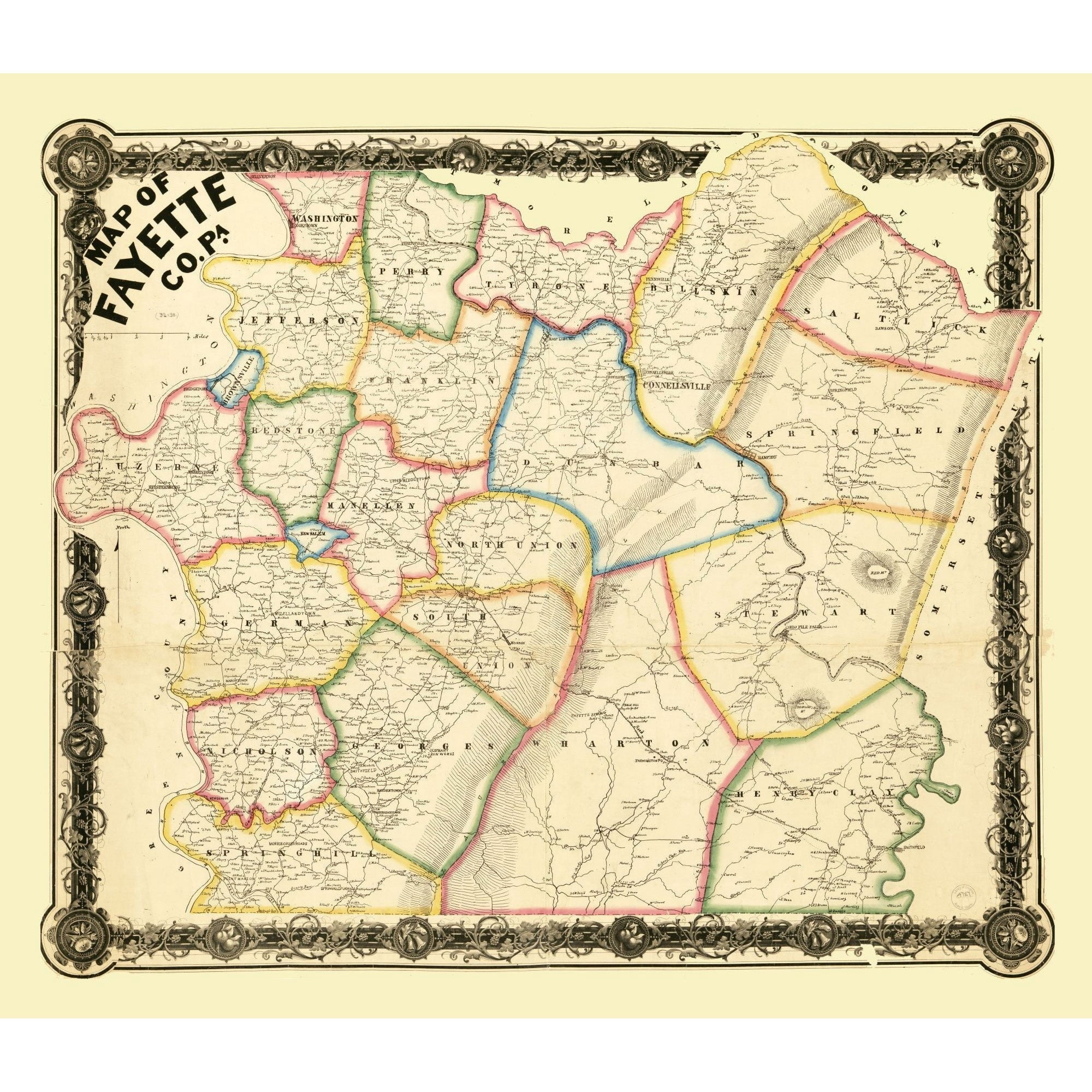 Historic County Map - Fayette County Pennsylvania - 1858 - 26.58 x 23 ...
